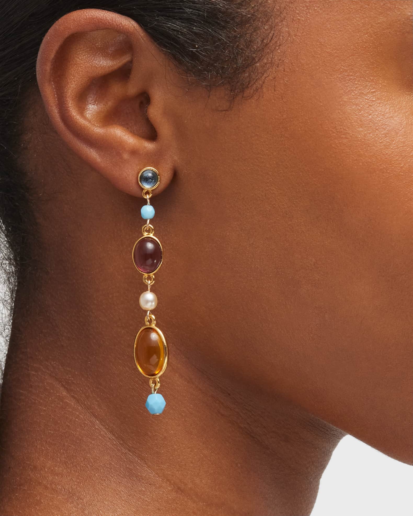 Ben-Amun Gold Post Earrings with Multi-Stone Drops | Neiman Marcus