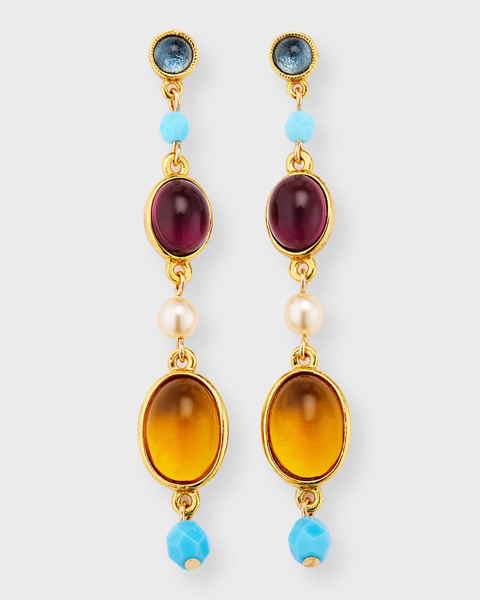 Ben-Amun Gold Post Earrings with Multi-Stone Drops | Neiman Marcus