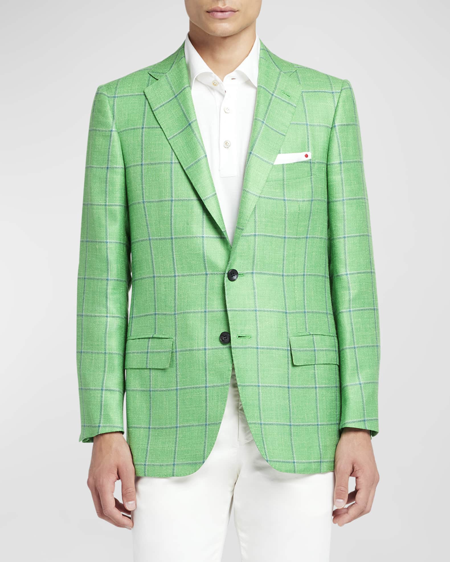 Kiton Men's Windowpane Cashmere-Blend Sport Coat | Neiman Marcus