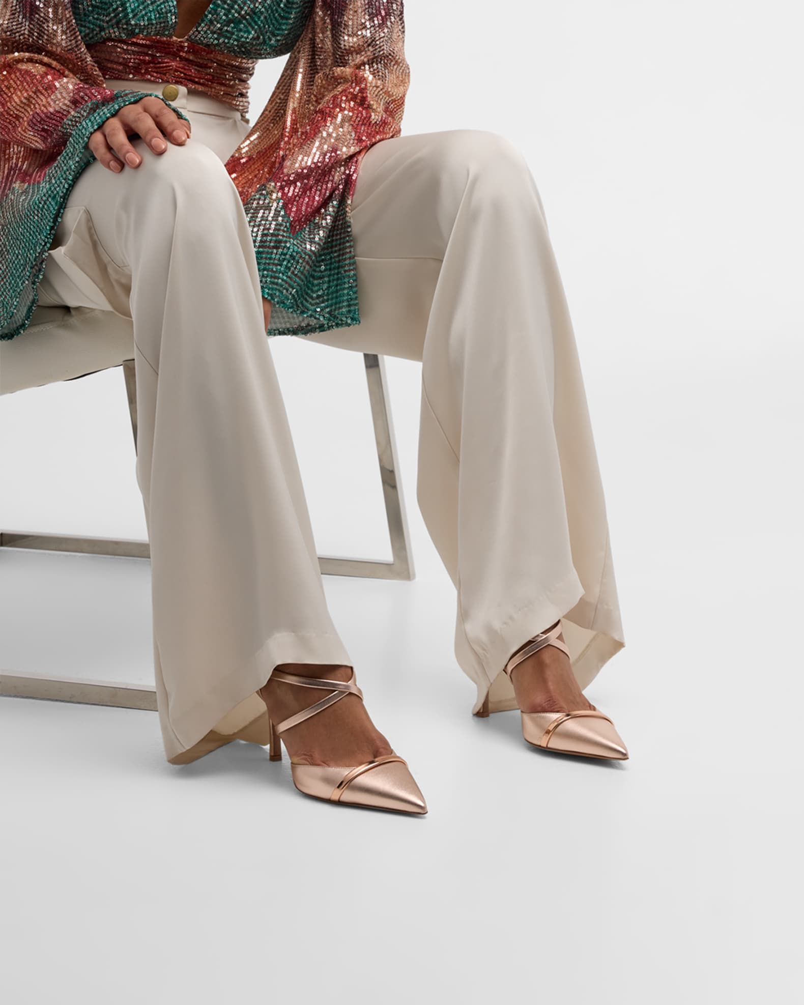 Malone Souliers Yoana Metallic Crisscross Mule Pumps | Neiman Marcus