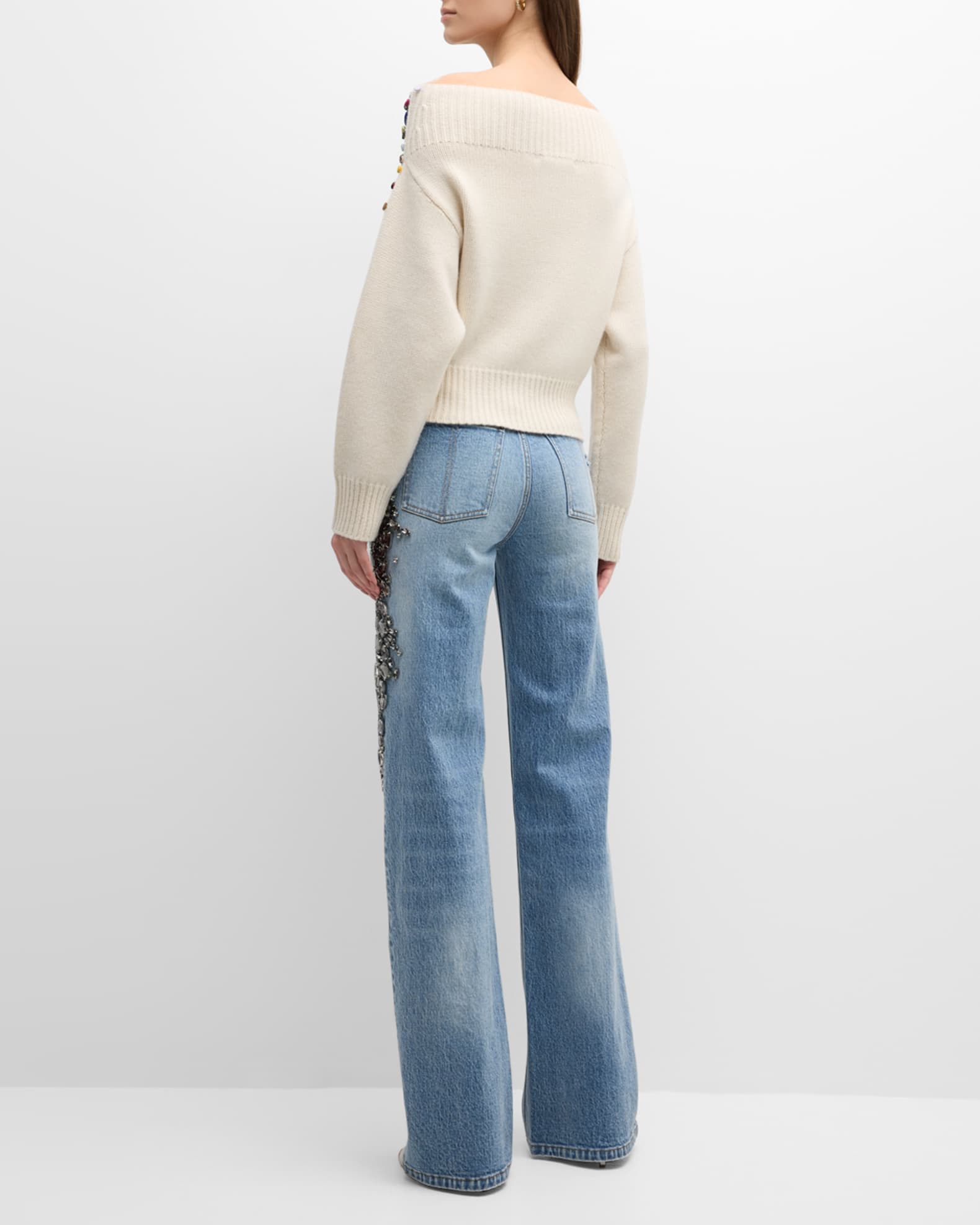 Hellessy Bruno Button Embellished Off-Shoulder Wool Cashmere Sweater | Neiman Marcus