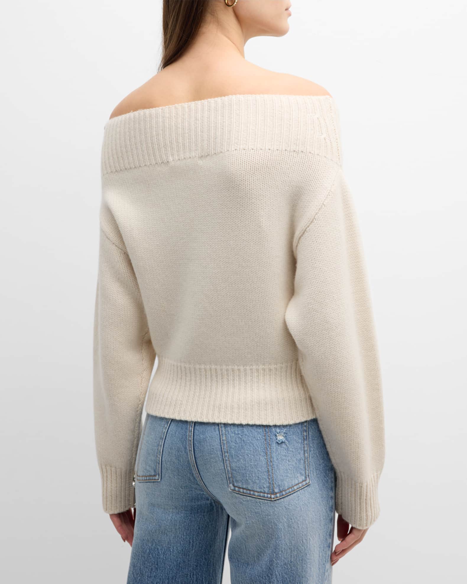 Hellessy Bruno Button Embellished Off-Shoulder Wool Cashmere Sweater | Neiman Marcus