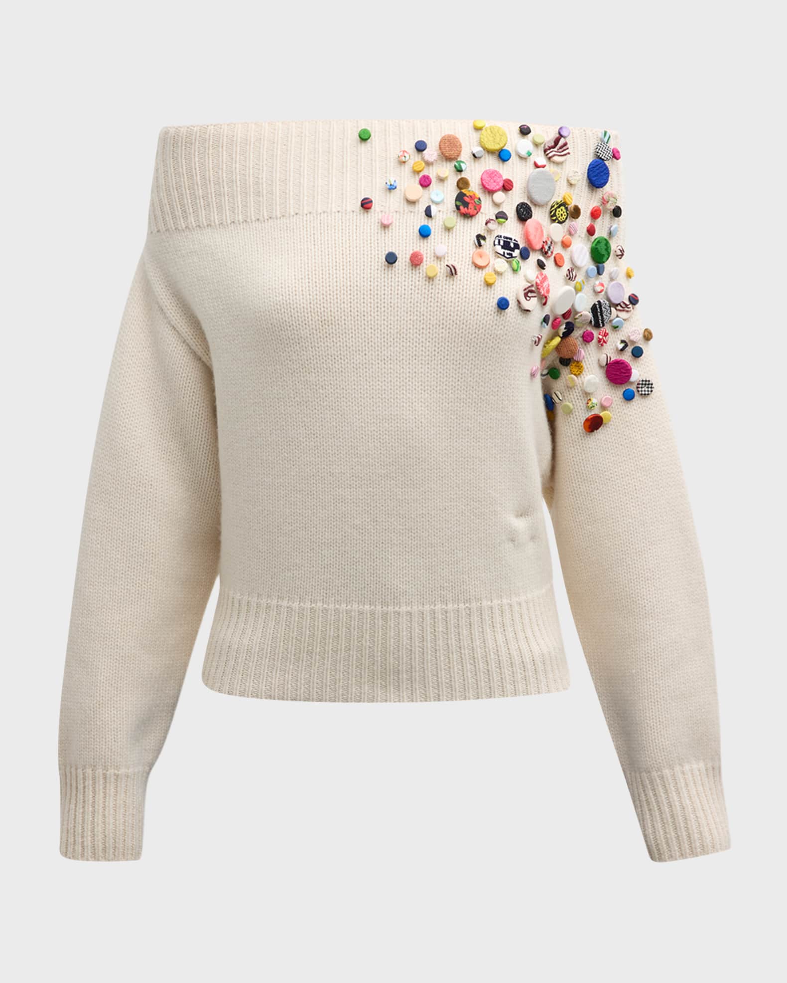 Hellessy Bruno Button Embellished Off-Shoulder Wool Cashmere Sweater ...