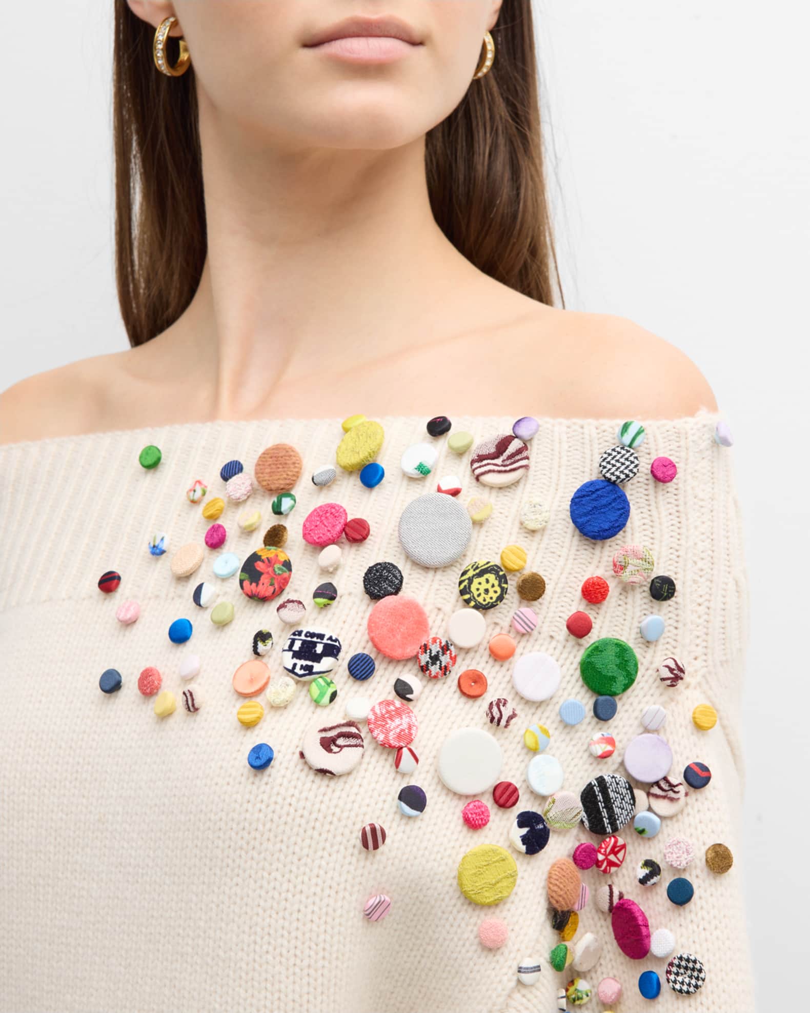 Hellessy Bruno Button Embellished Off-Shoulder Wool Cashmere Sweater | Neiman Marcus