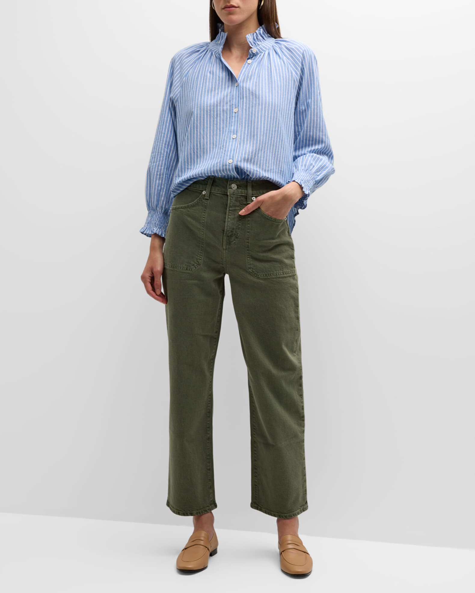 Veronica Beard Crosbie Cropped Wide-Leg Jeans | Neiman Marcus