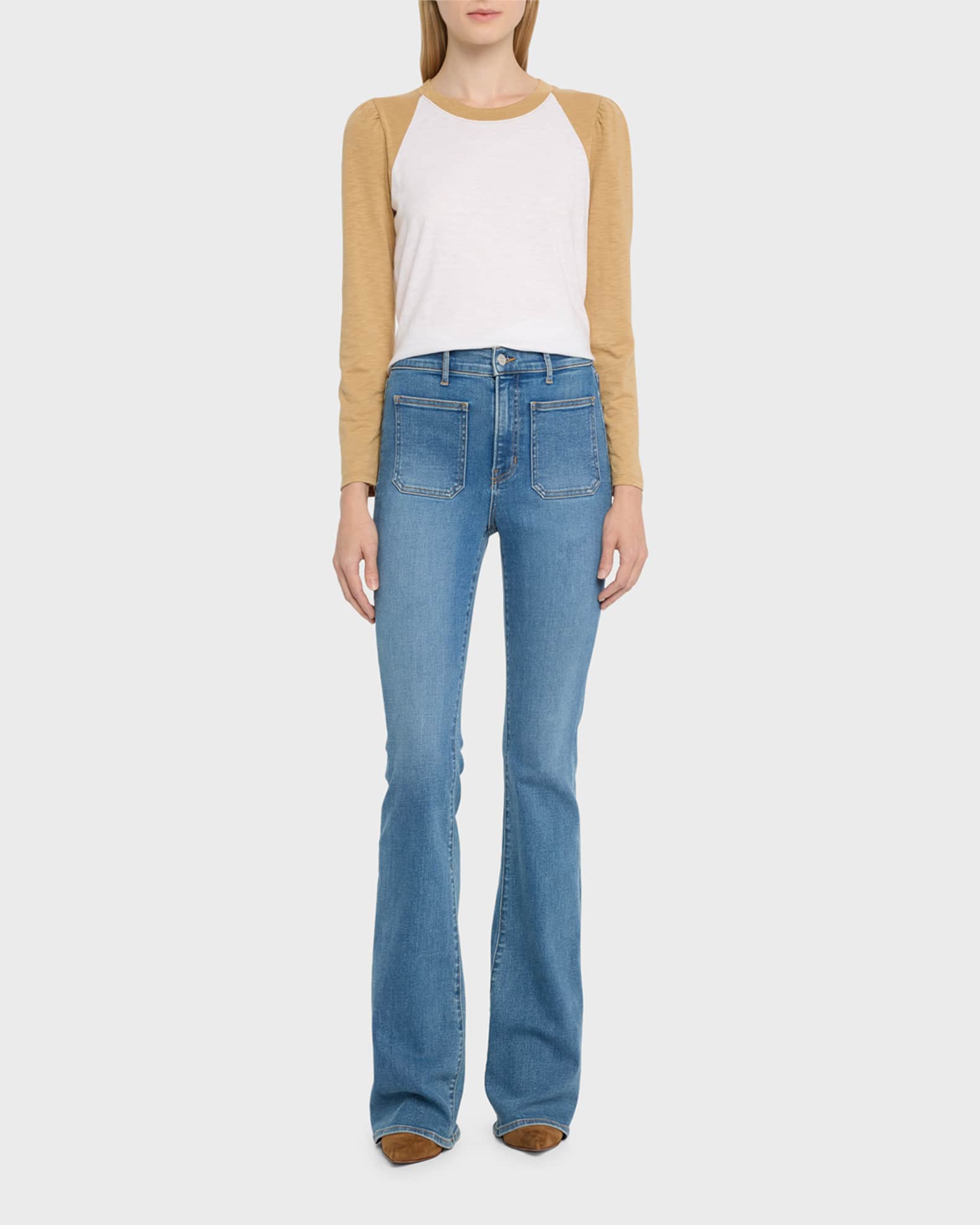 Veronica Beard Beverly Skinny Flare Patch Pocket Jeans | Neiman Marcus