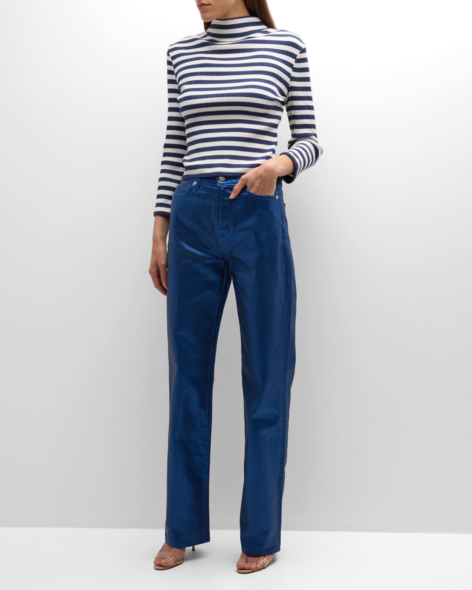 Veronica Beard Dylan High Rise Straight-Leg Coated Jeans | Neiman Marcus