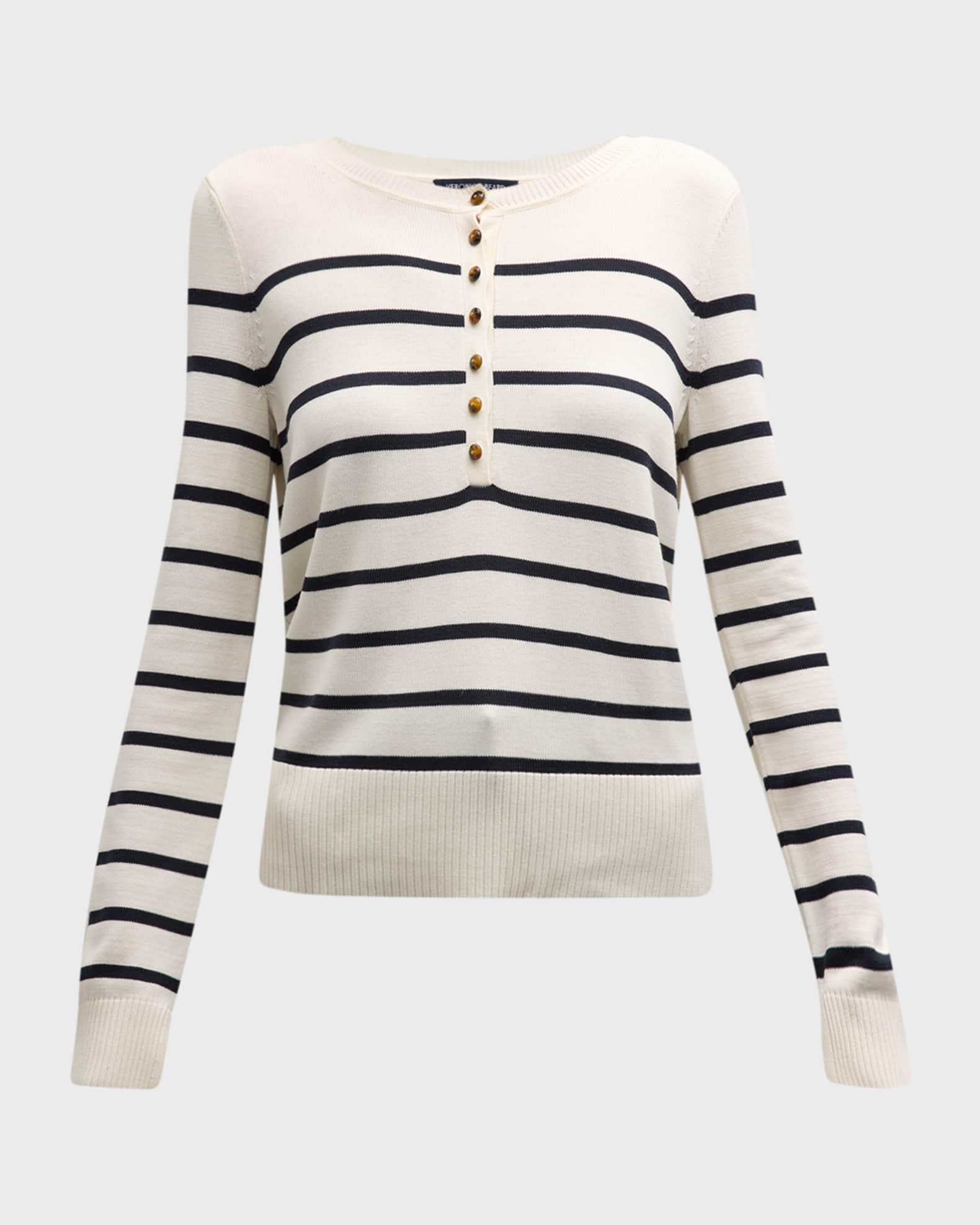 Veronica Beard Dianora Stripe Knit Half-Button Top | Neiman Marcus
