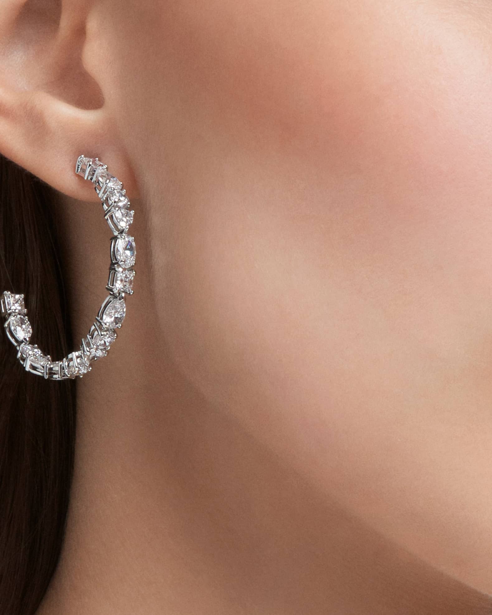 Mesmera Rhodium Plated MIx Cut Crystal Hoop Earrings