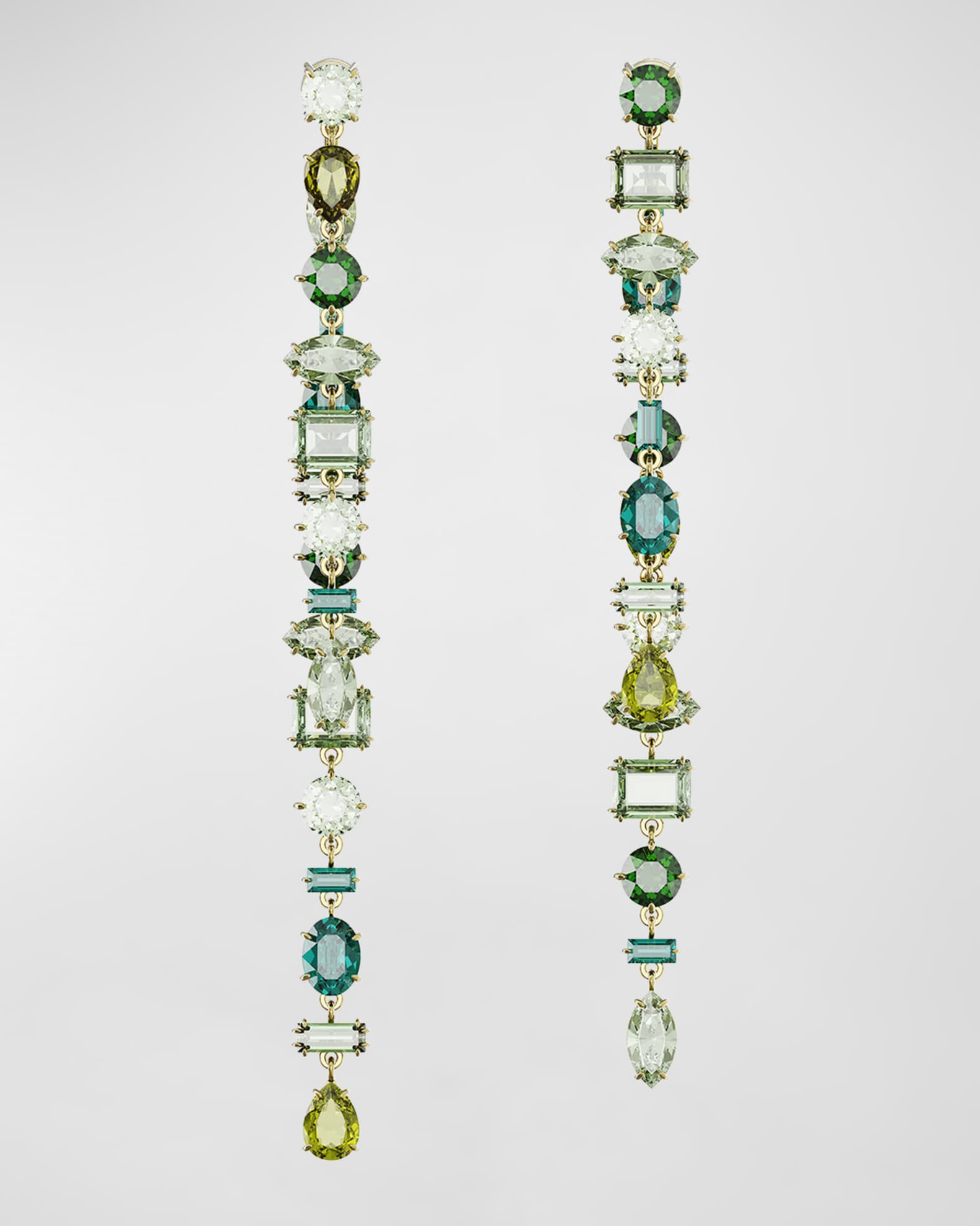 SWAROVSKI Gold-Tone Mix-Cut Green Crystal Drop Earrings | Neiman Marcus
