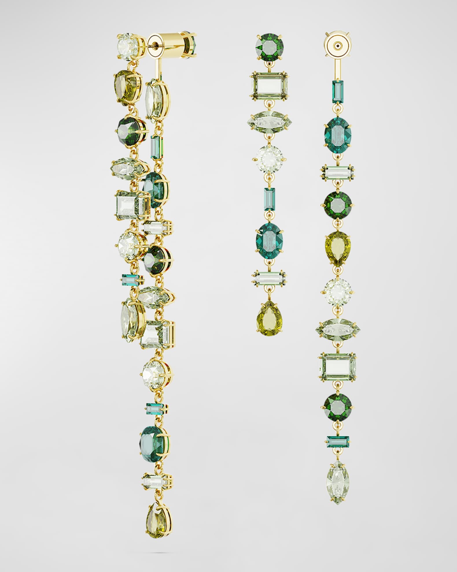 SWAROVSKI Gold-Tone Mix-Cut Green Crystal Drop Earrings | Neiman Marcus