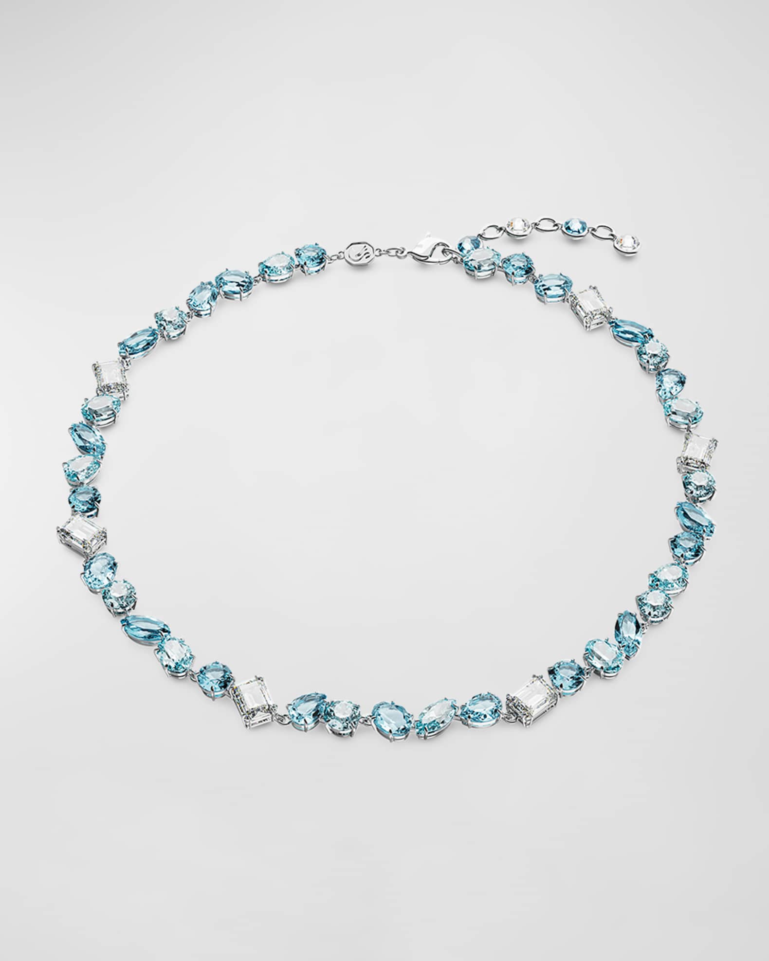 Gema Rhodium Plated Mix Cut Blue Crystal Necklace