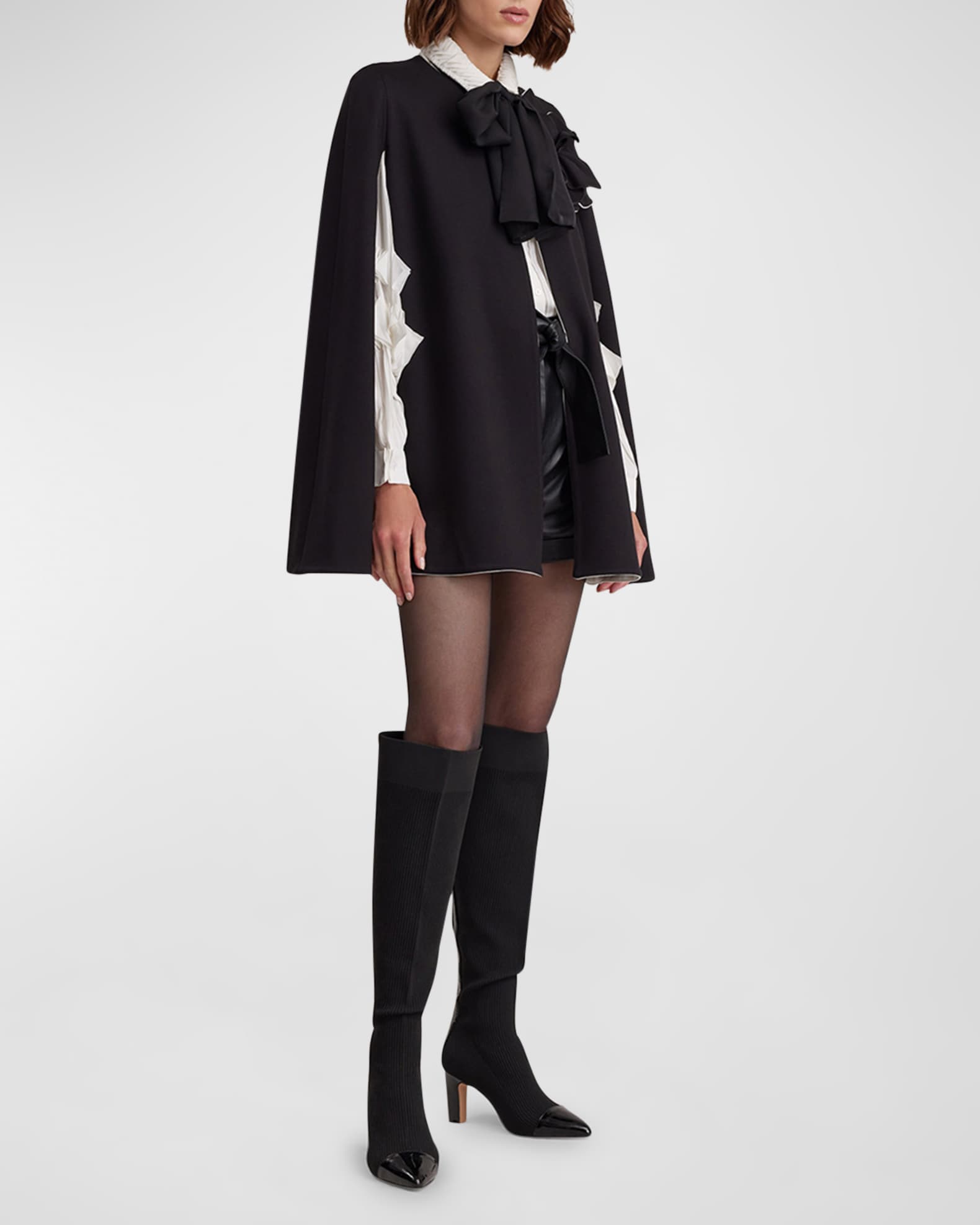 Anne Fontaine Manolo Contrast-Trim Flower-Embellished Cape | Neiman Marcus