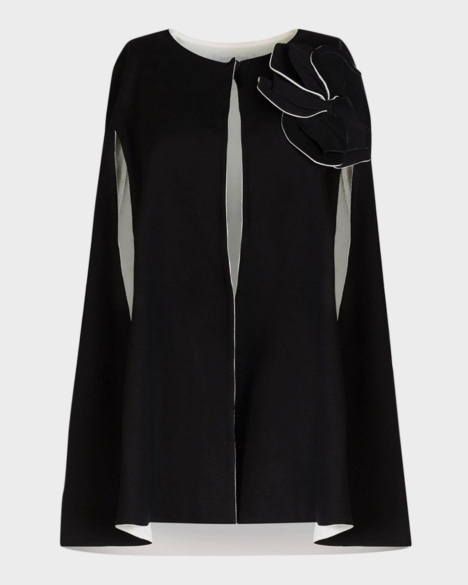 Anne Fontaine Manolo Contrast-Trim Flower-Embellished Cape | Neiman Marcus
