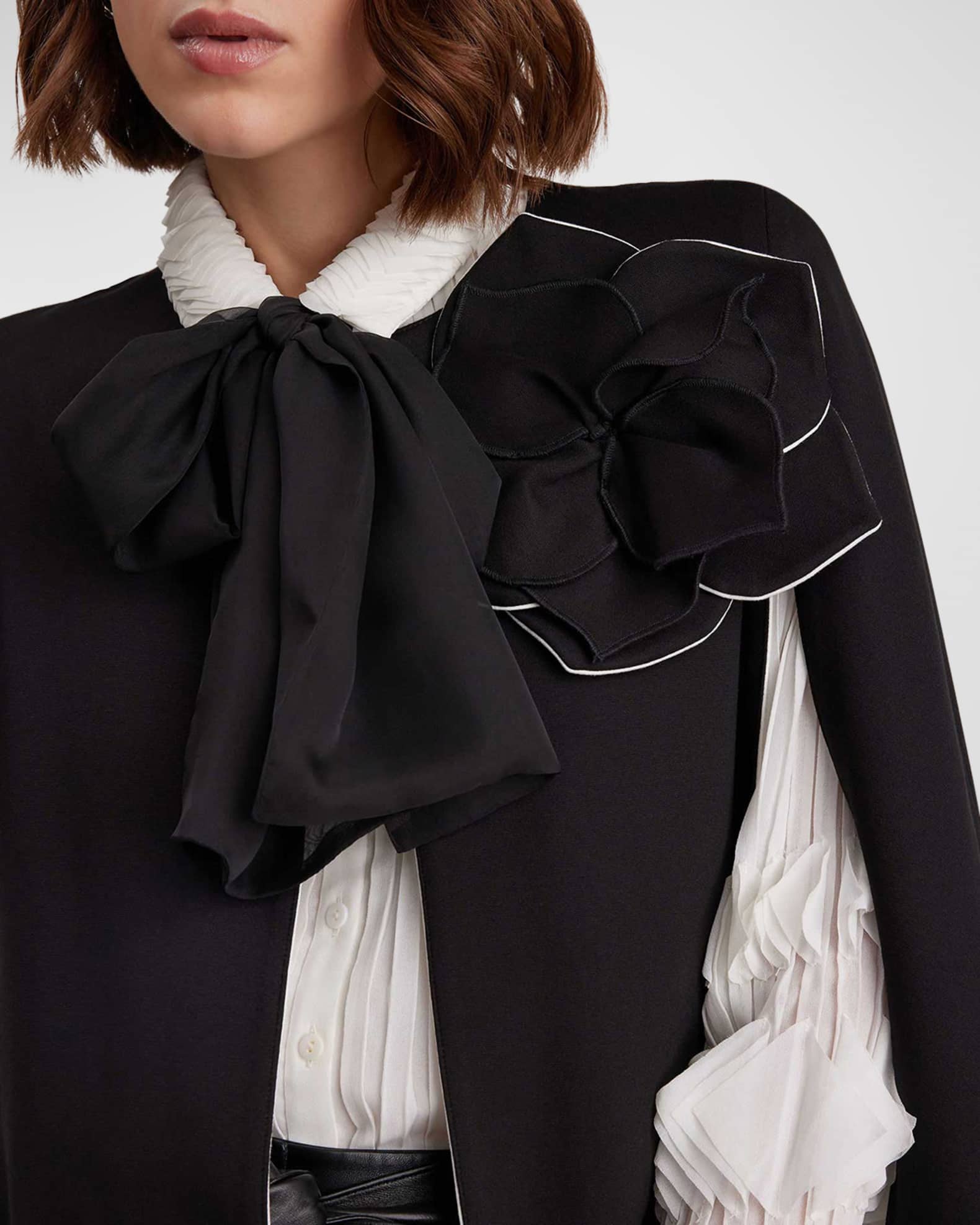 Anne Fontaine Manolo Contrast-Trim Flower-Embellished Cape | Neiman Marcus
