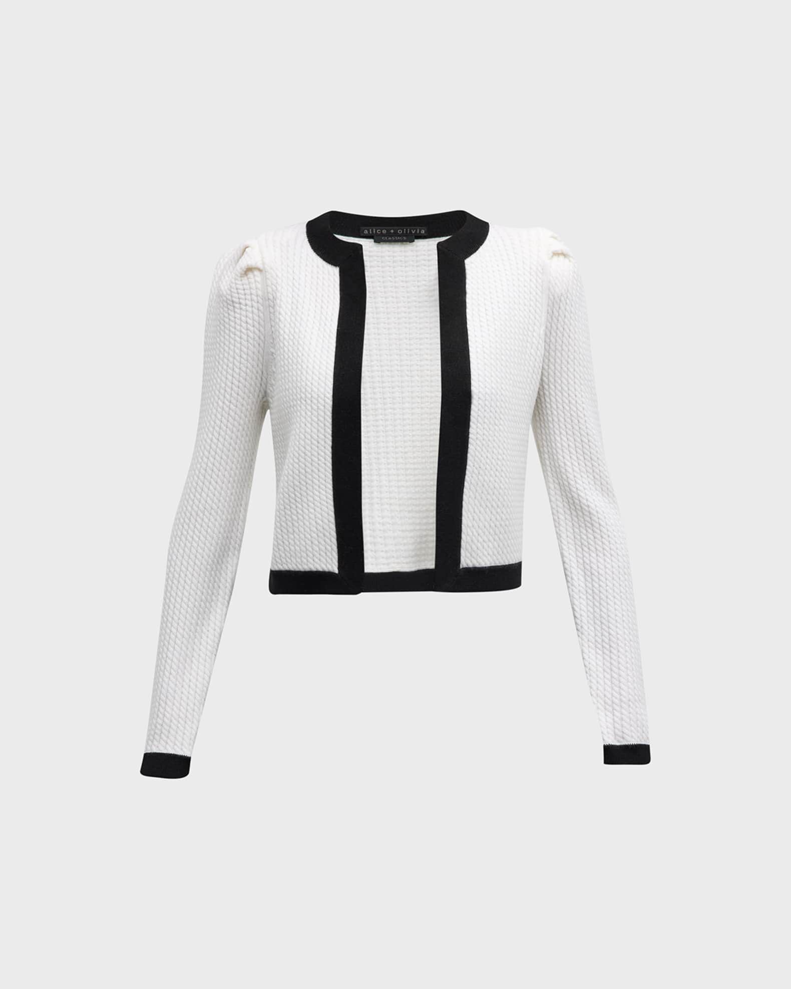 Alice + Olivia Trina Cable-Knit Cropped Cardigan | Neiman Marcus
