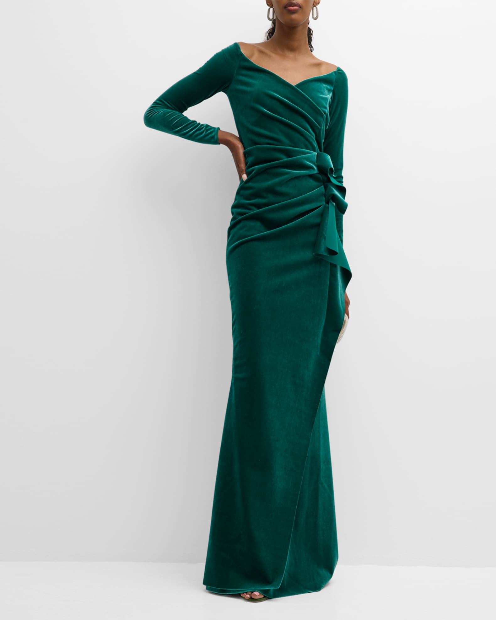 Chiara Boni La Petite Robe Silveria Pleated Off-Shoulder Velvet Gown ...