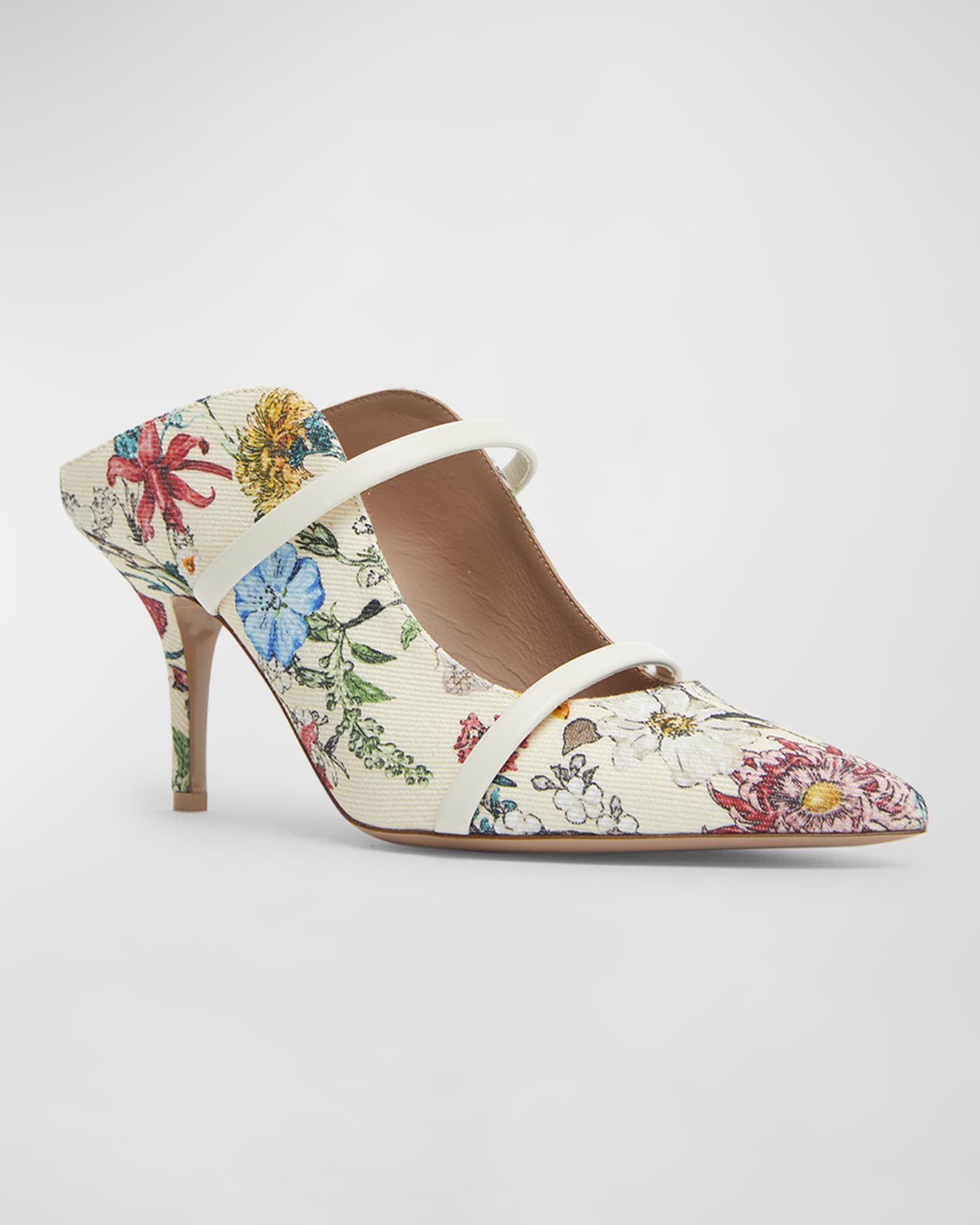 Malone Souliers Maureen Floral Dual-Band Mule Pumps | Neiman Marcus