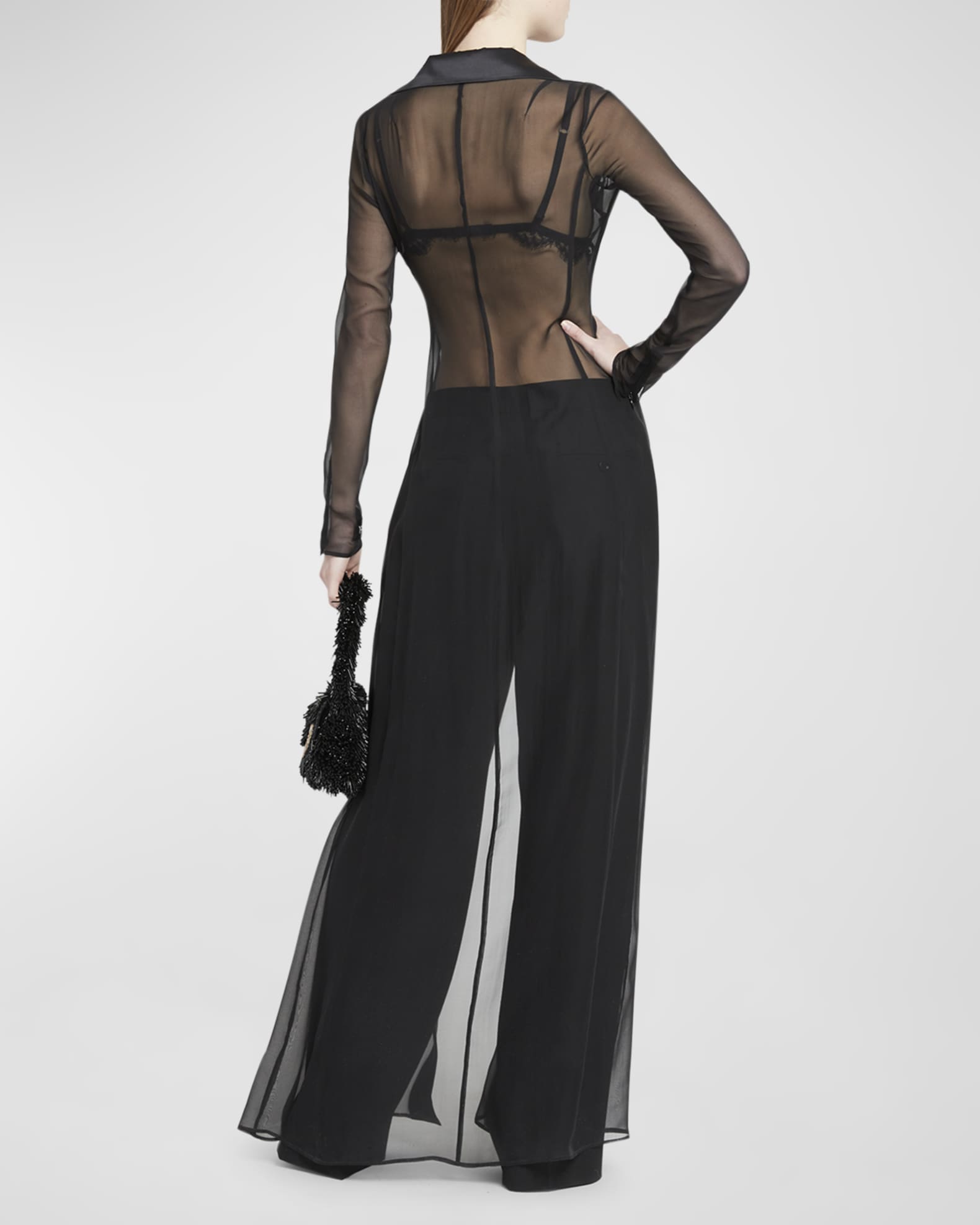 Dolce&Gabbana Satin-Lapel Sheer Silk Chiffon Long Coat | Neiman Marcus