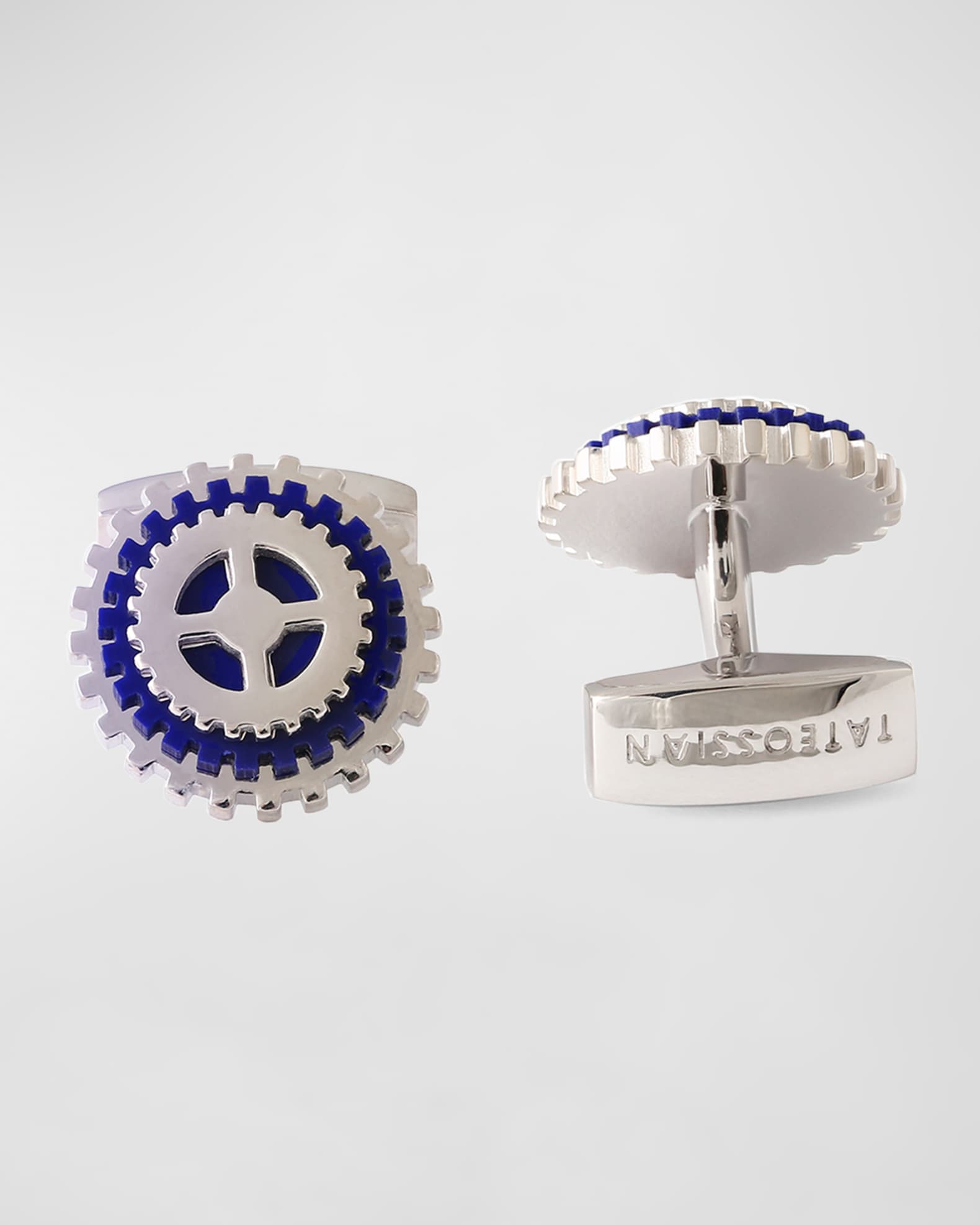 Tateossian Men's Lapis and Silver Rotating Gear Cufflinks | Neiman Marcus