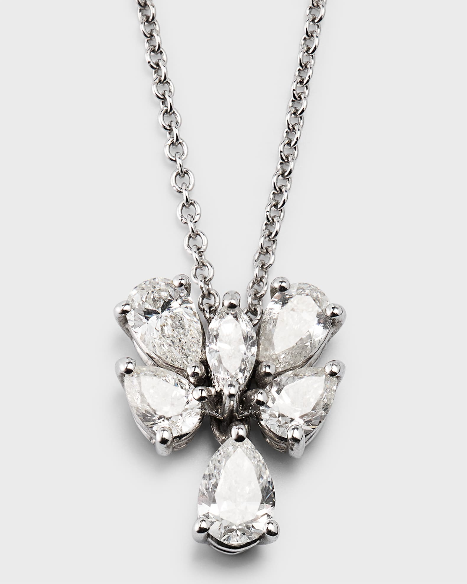 ZYDO 18K White Gold Pendant Necklace with Pear and Marquise Diamonds ...