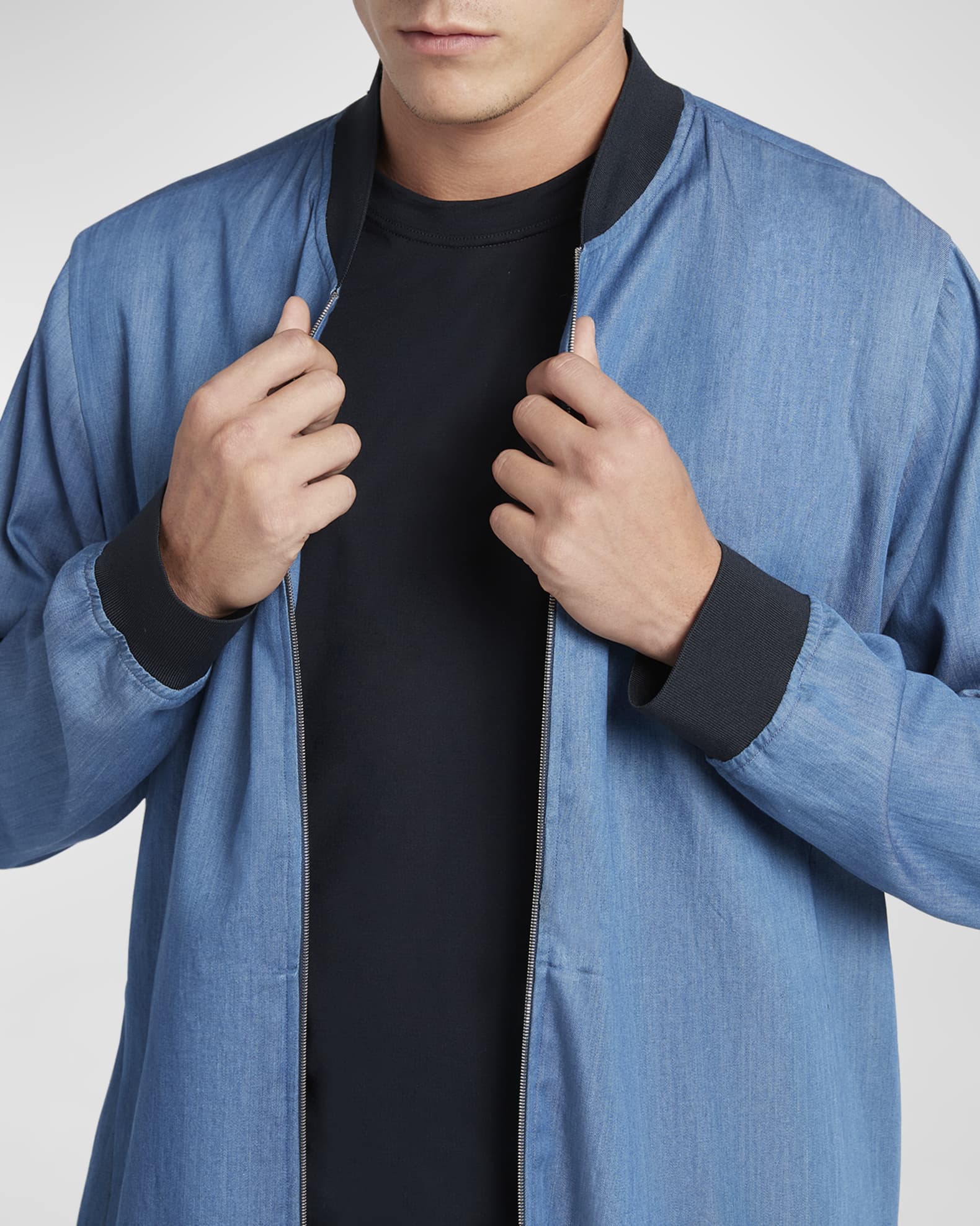 Kiton Men's Blouson Chambray Bomber Jacket | Neiman Marcus