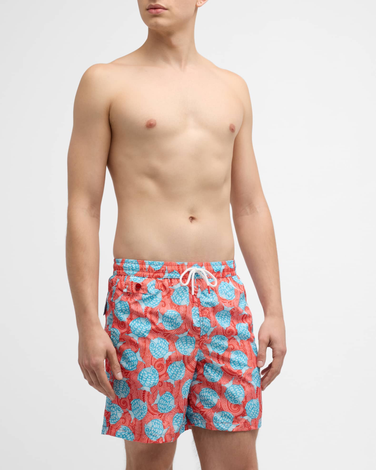 Kiton Men's Fish-Print Swim Trunks | Neiman Marcus