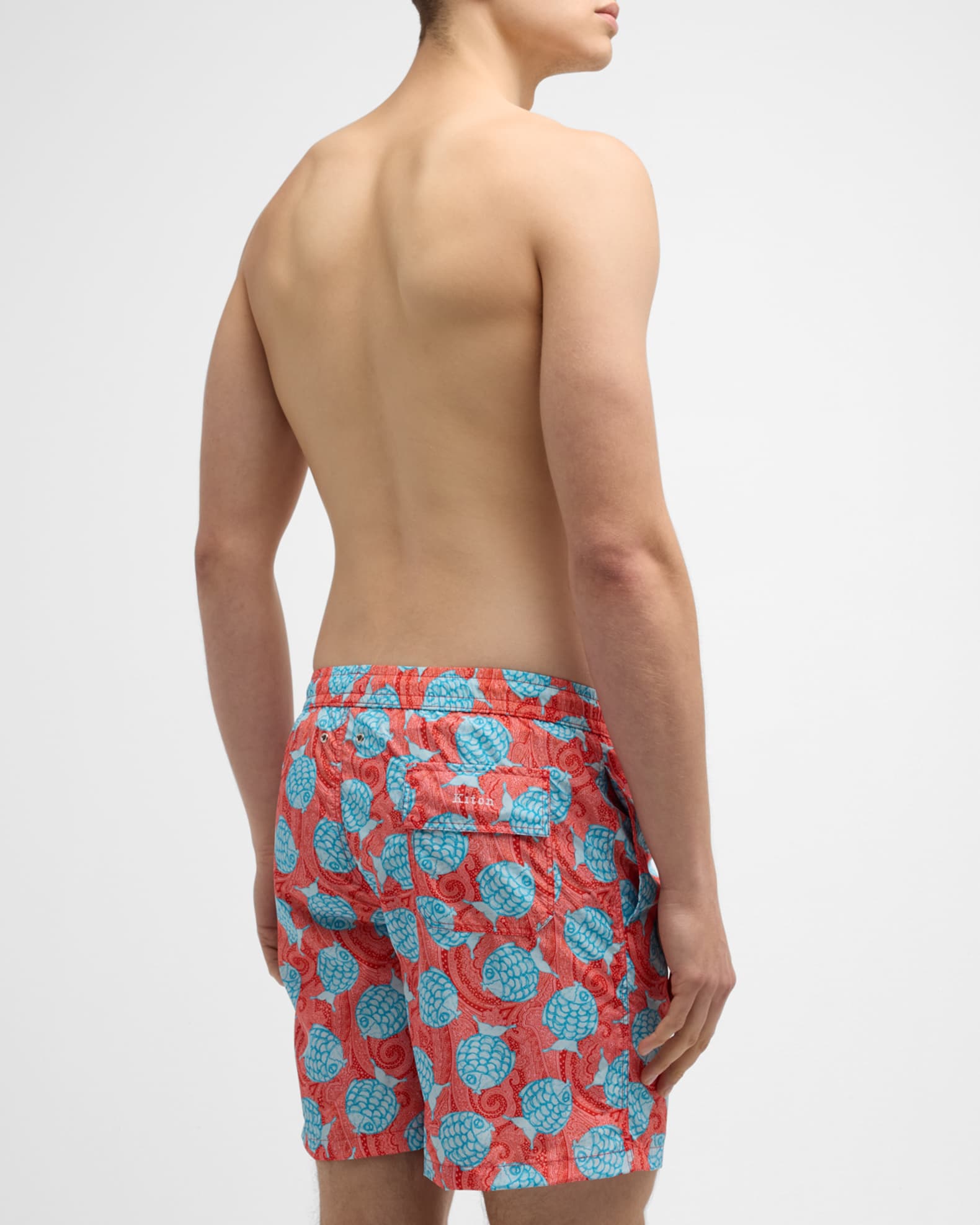 Kiton Men's Fish-Print Swim Trunks | Neiman Marcus