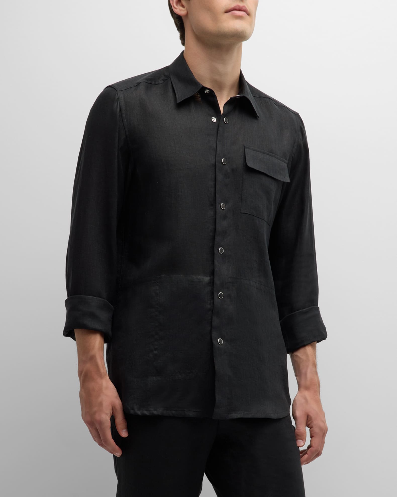 Kiton Men's Linen Snap-Front Overshirt | Neiman Marcus
