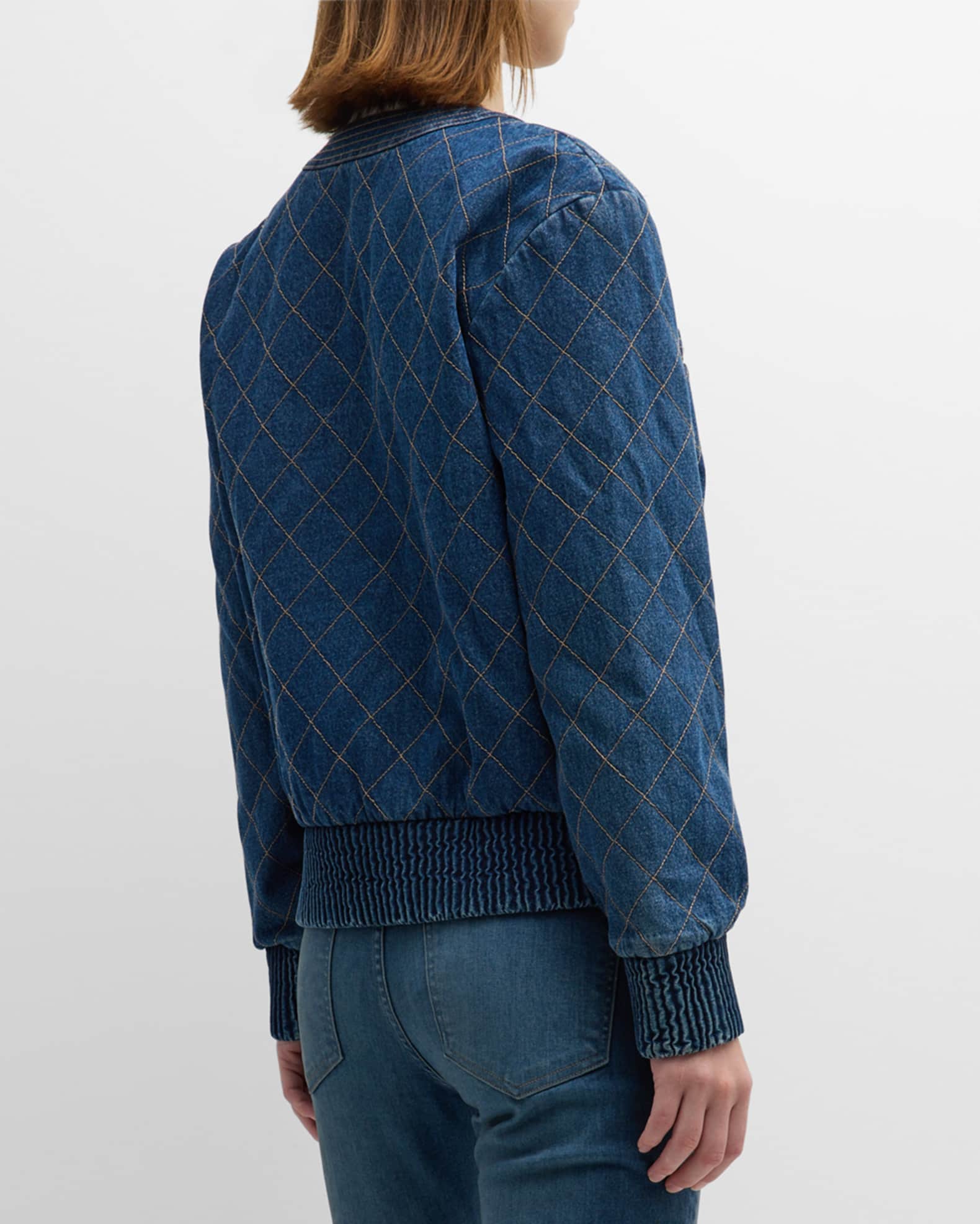 Veronica Beard Glennon Stitched Denim Bomber Jacket | Neiman Marcus