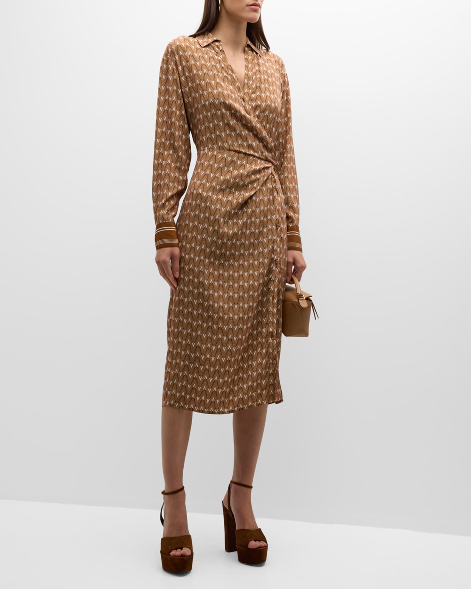 Veronica Beard Wright Printed Silk Midi Wrap Dress | Neiman Marcus