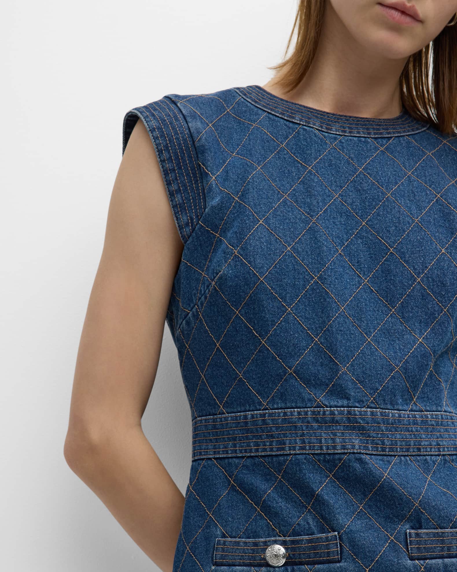 Veronica Beard Ginny Sleeveless Denim Topstitch Mini Dress | Neiman Marcus