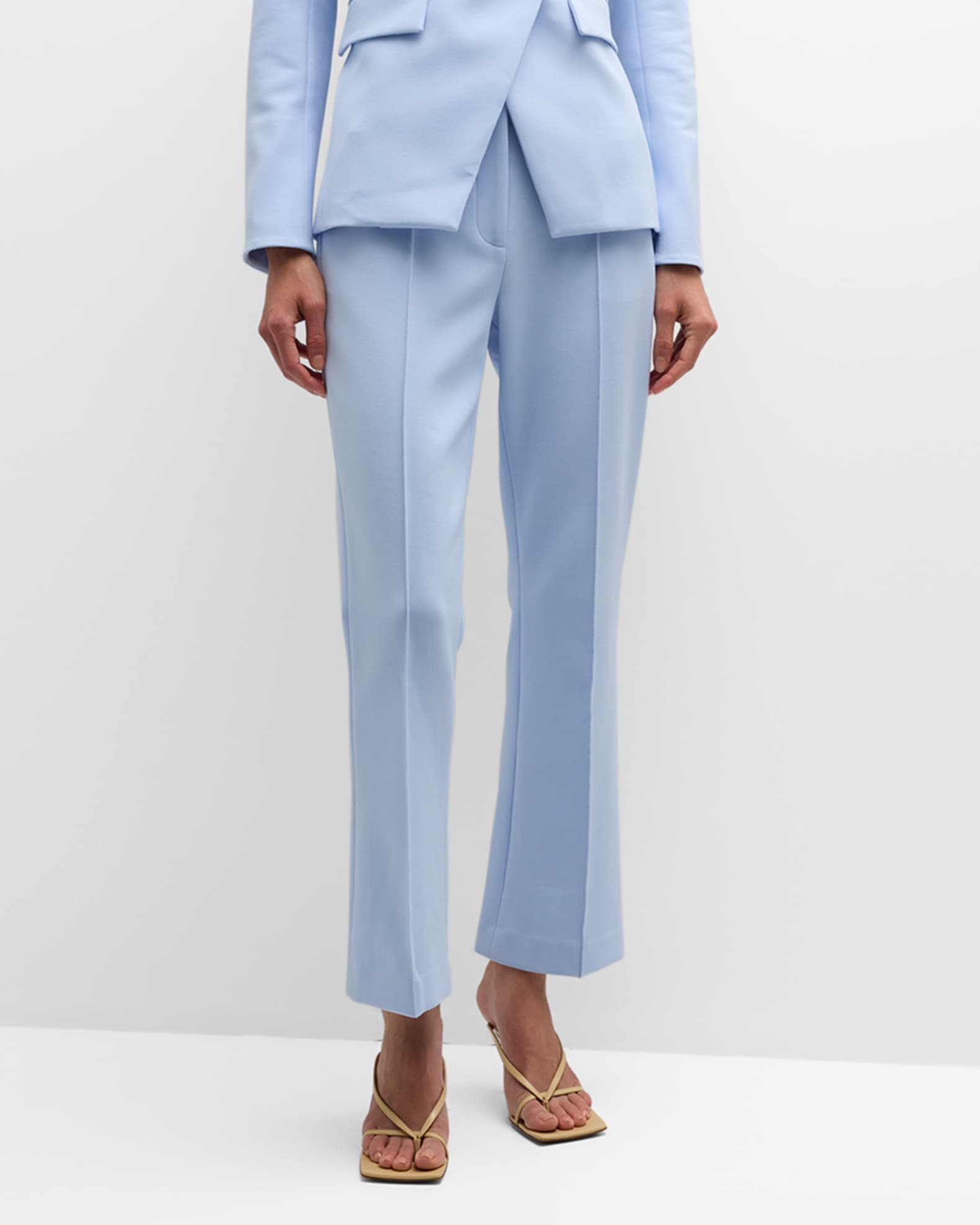 Veronica Beard Tani Straight Cropped Pintuck Pants | Neiman Marcus