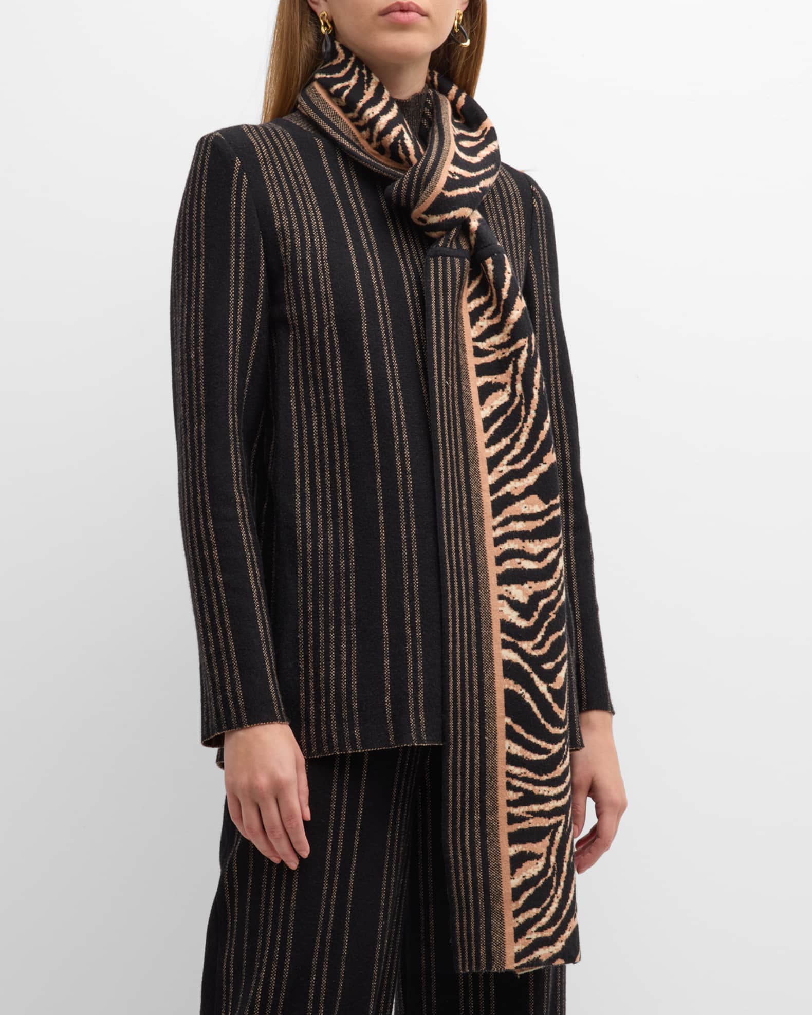 Misook Striped Animal-Intarsia Scarf | Neiman Marcus