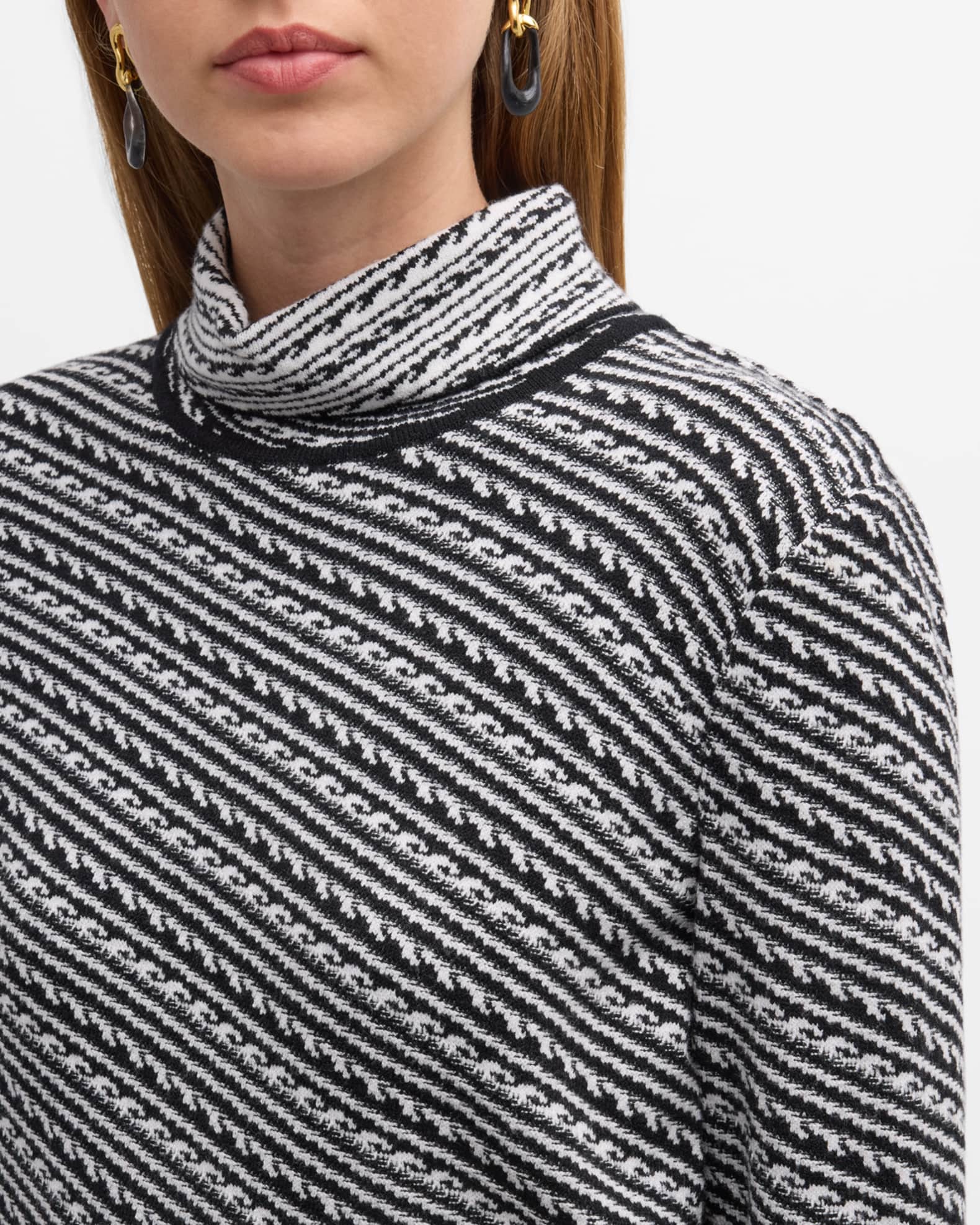 Misook Asymmetric Geometric Striped Turtleneck Tunic | Neiman Marcus