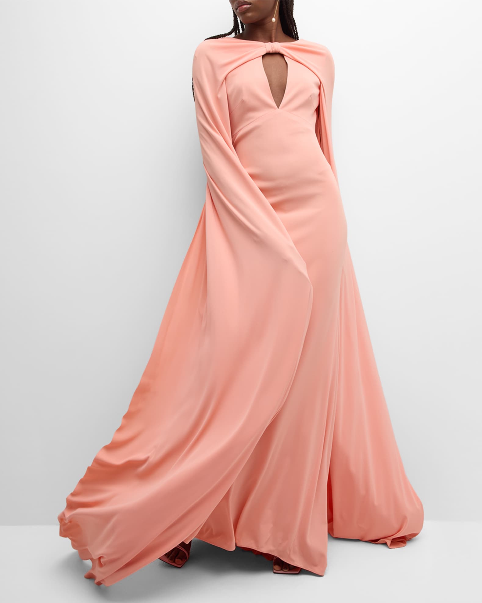 Monique Lhuillier Keyhole Cape-Sleeve Gown | Neiman Marcus