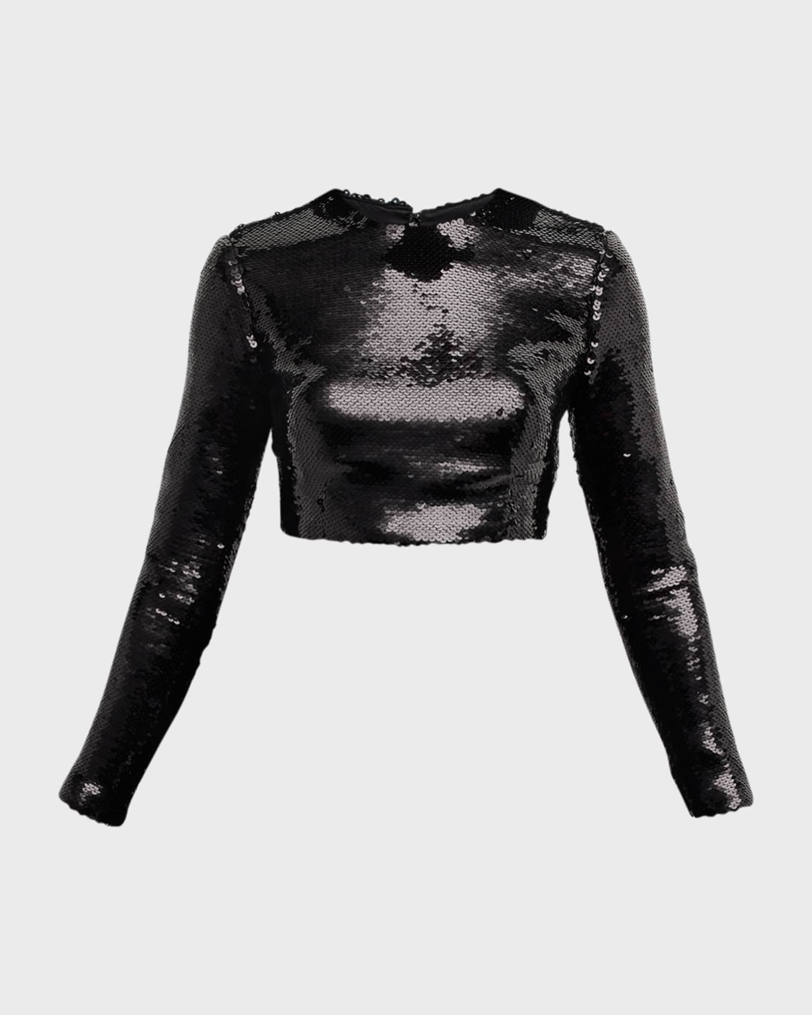 Monique Lhuillier Long Sleeve Sequin Crop Top Neiman Marcus