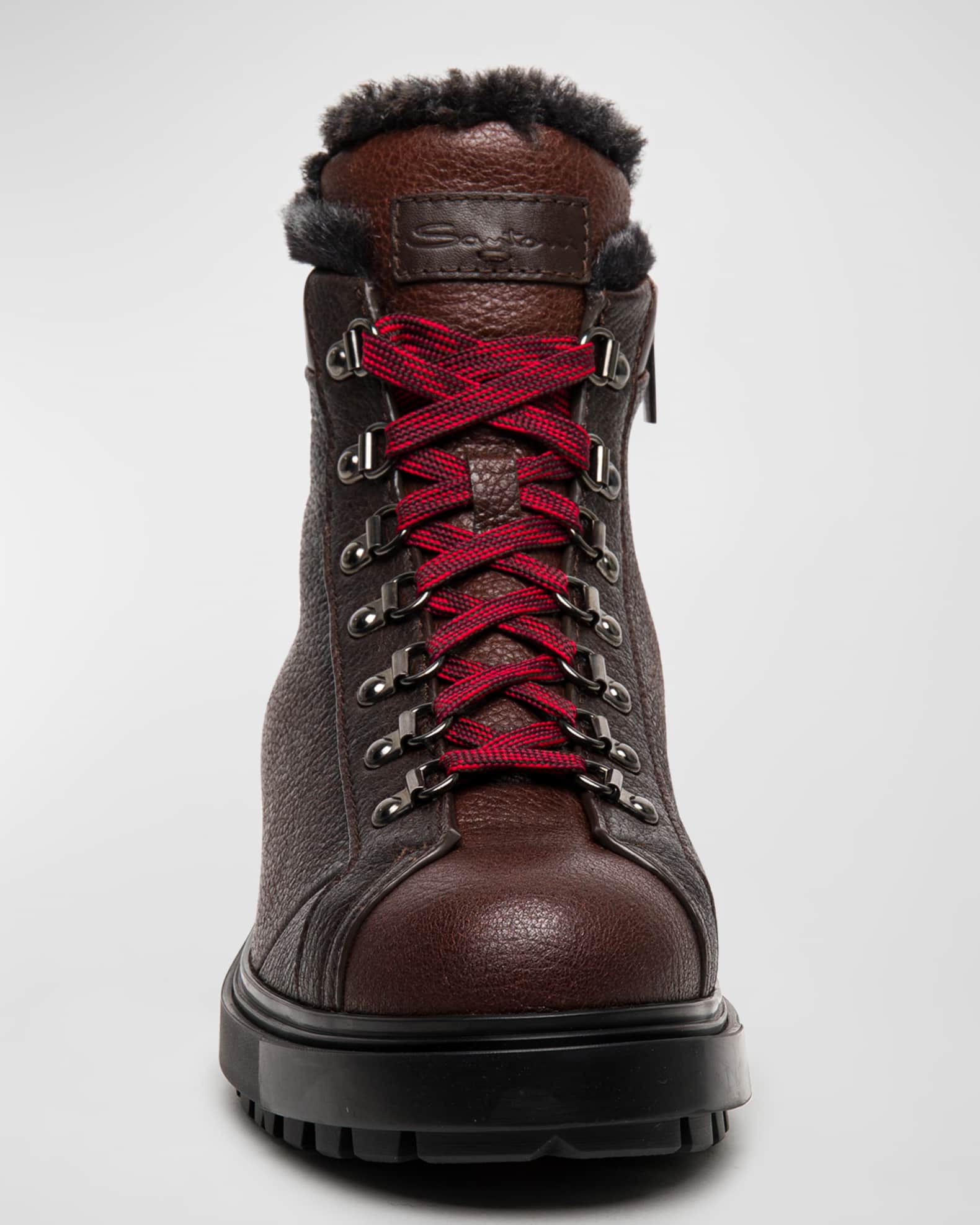 Santoni Men's Farah Shearling-Lined Leather Hiking Boots | Neiman Marcus