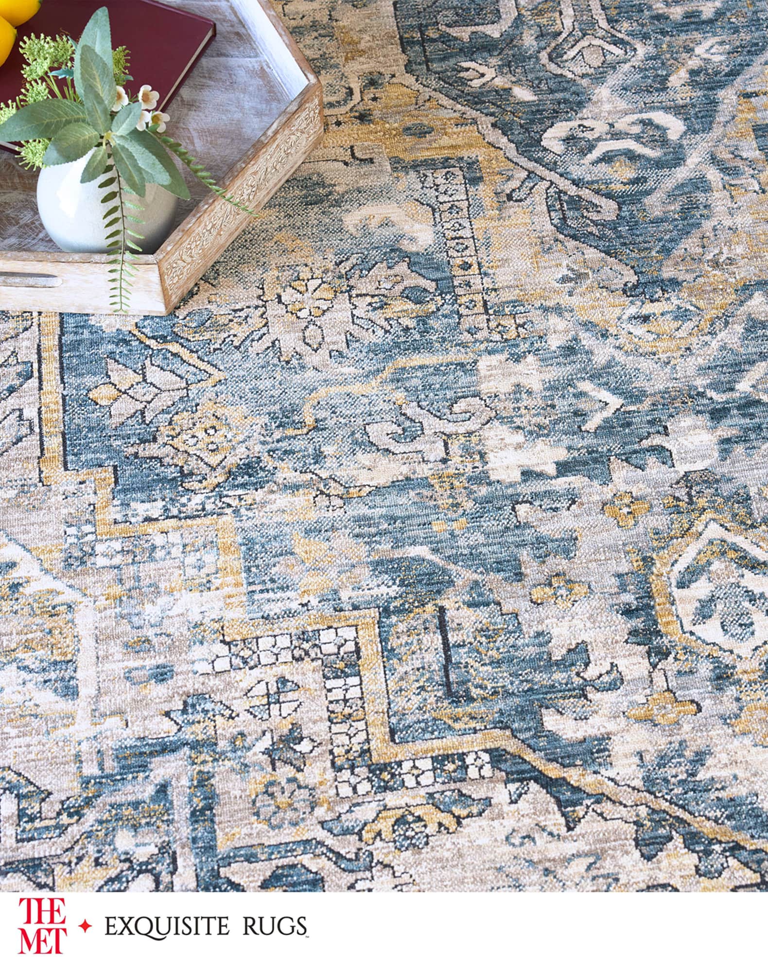 Antique-Loomed Blue and Beige Rug Collection | Neiman Marcus
