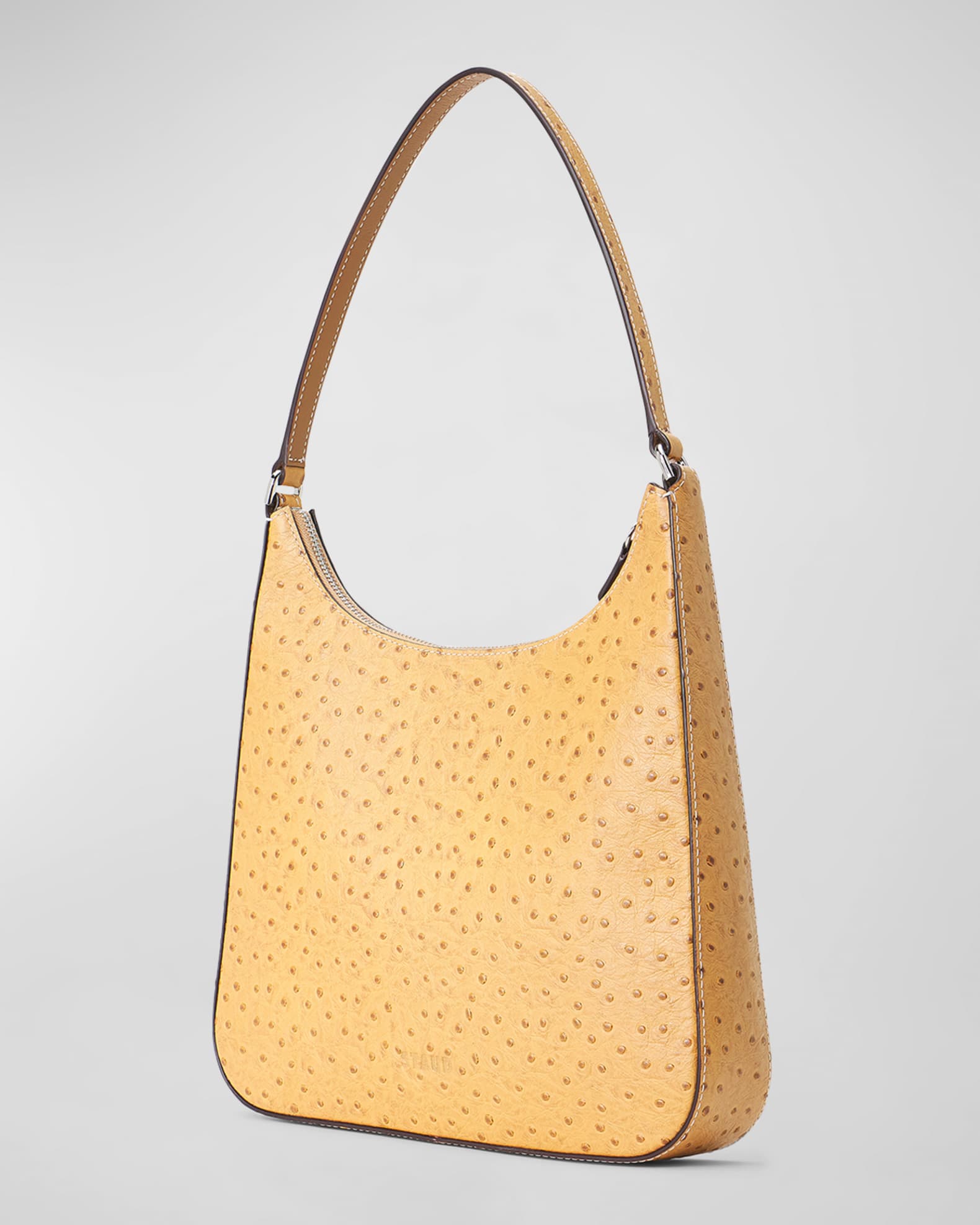 Staud Alec Zip Ostrich-Embossed Shoulder Bag | Neiman Marcus
