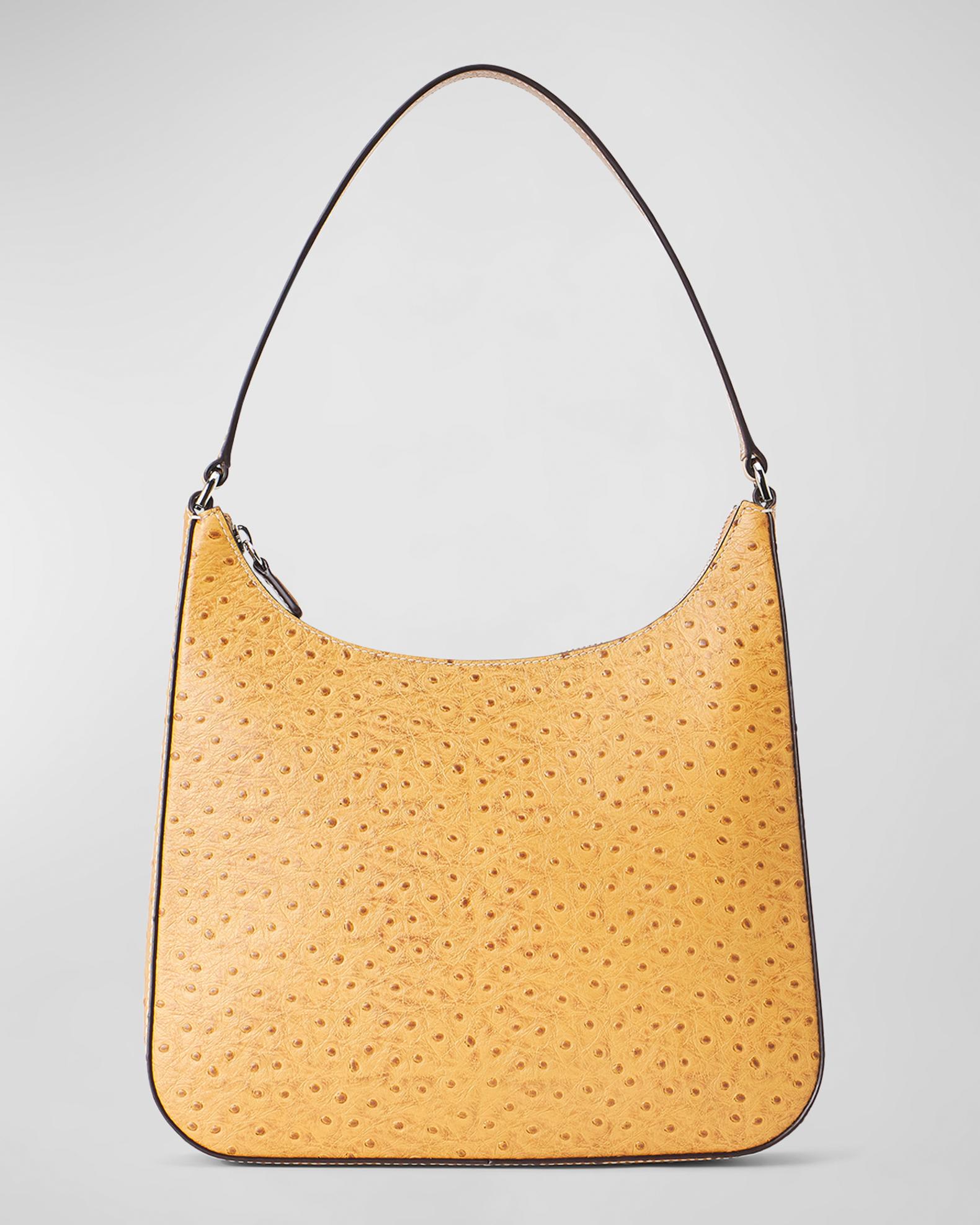 Staud Alec Zip Ostrich-Embossed Shoulder Bag | Neiman Marcus