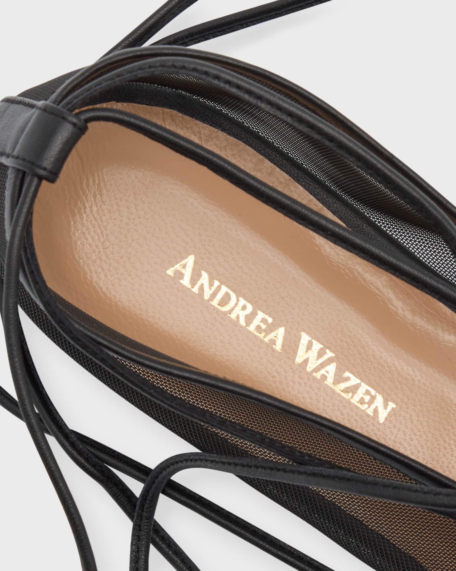 Andrea Wazen Diana Mesh Ankle-Wrap Ballerina Flats | Neiman Marcus