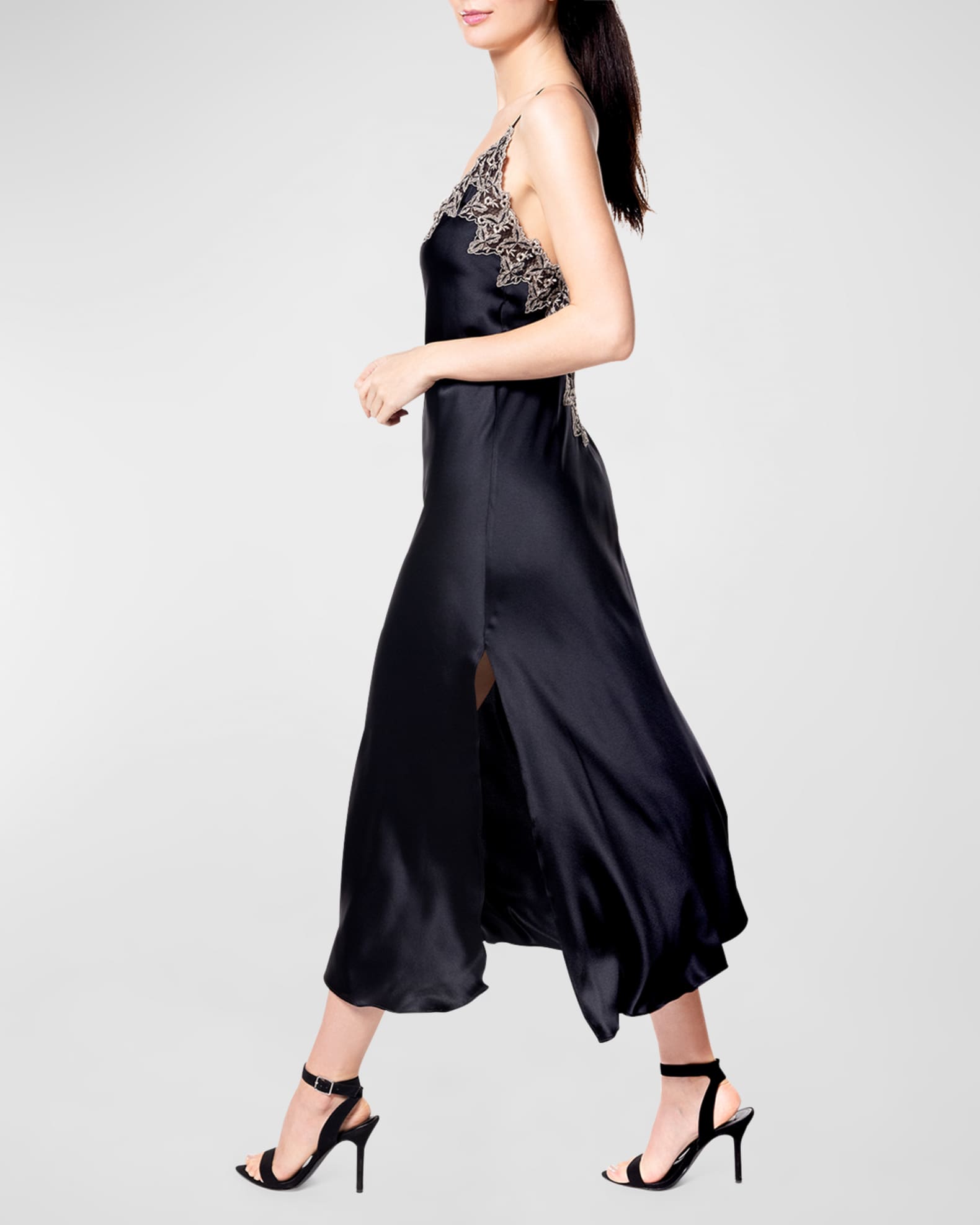 Christine Lingerie Diva Low-Back Lace-Trim Silk Nightgown | Neiman Marcus