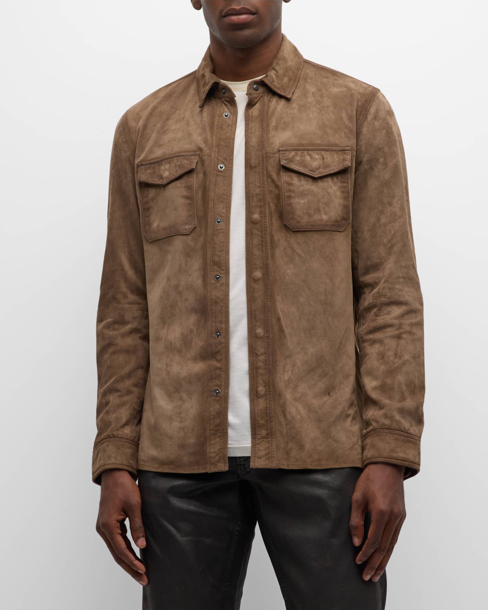 John Varvatos Men's Izzy Goat Suede Overshirt | Neiman Marcus