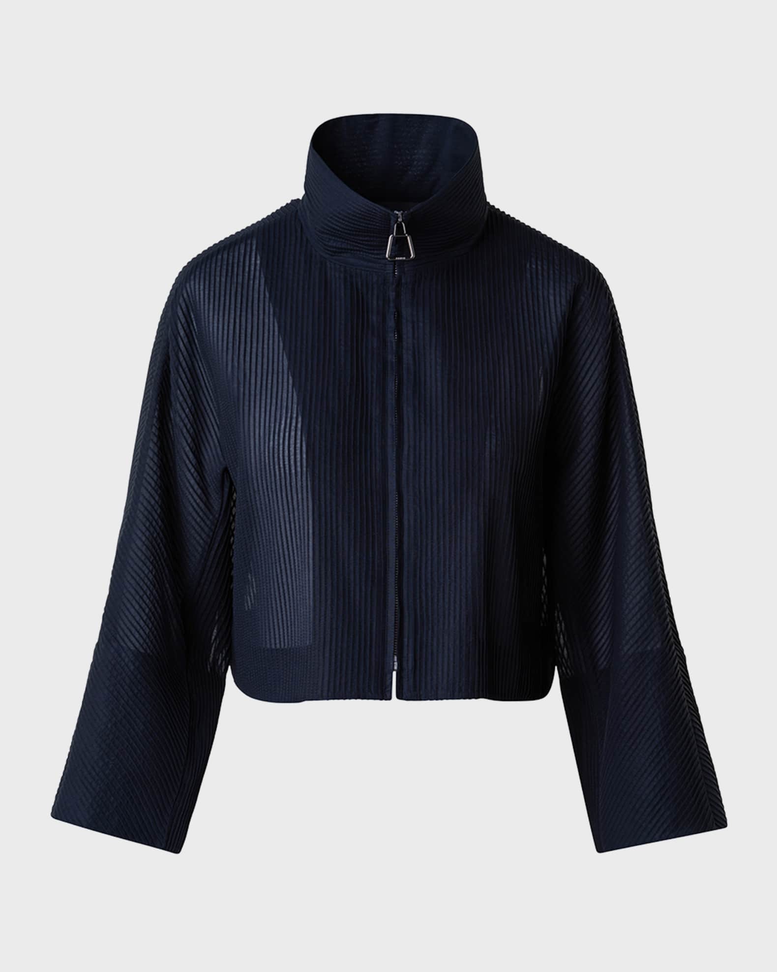 Akris Mimi Stitched Pleat Crop Cotton-Voile A-Line Jacket | Neiman Marcus