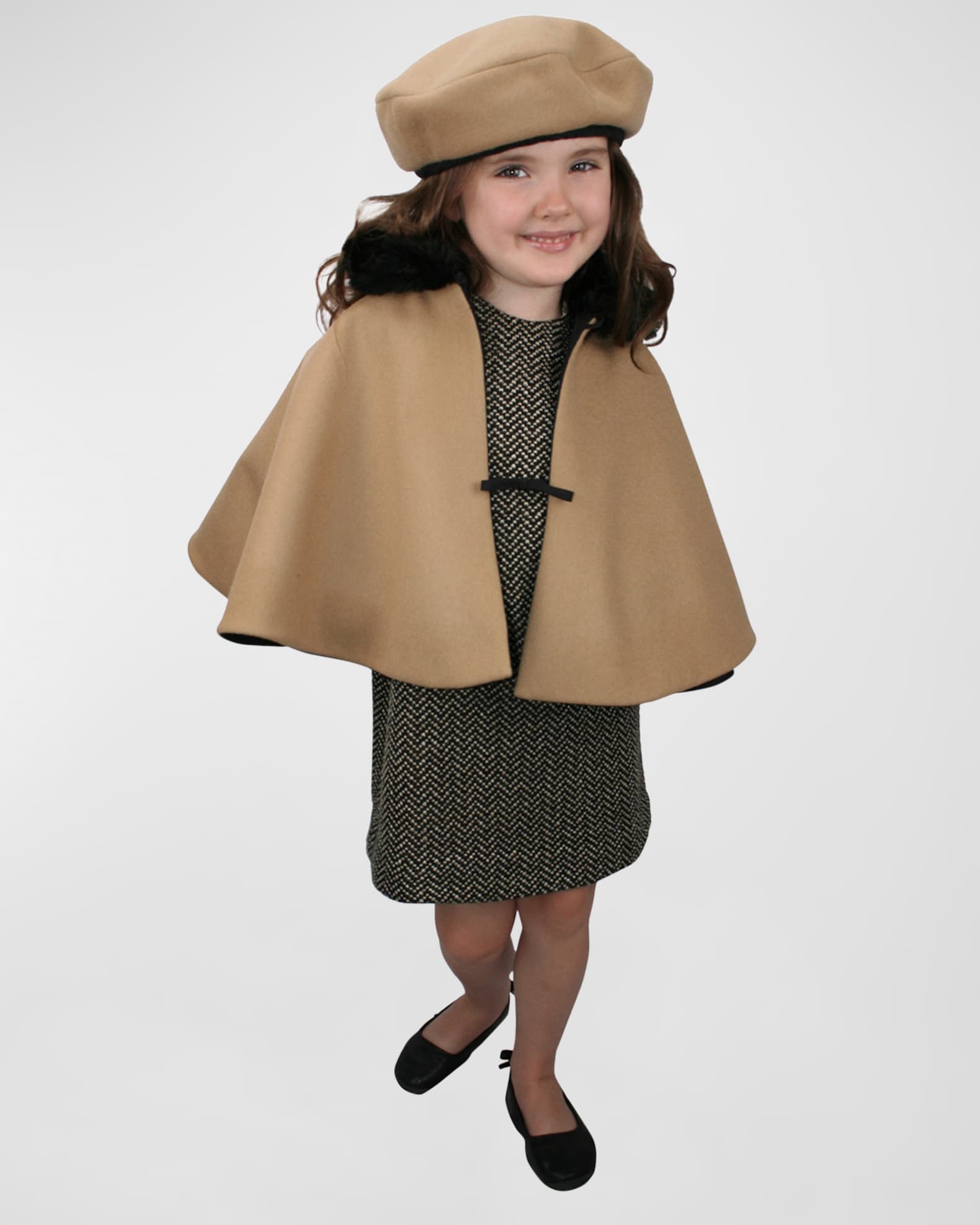Girl's Reversible Faux Fur Collared Cape | Neiman Marcus