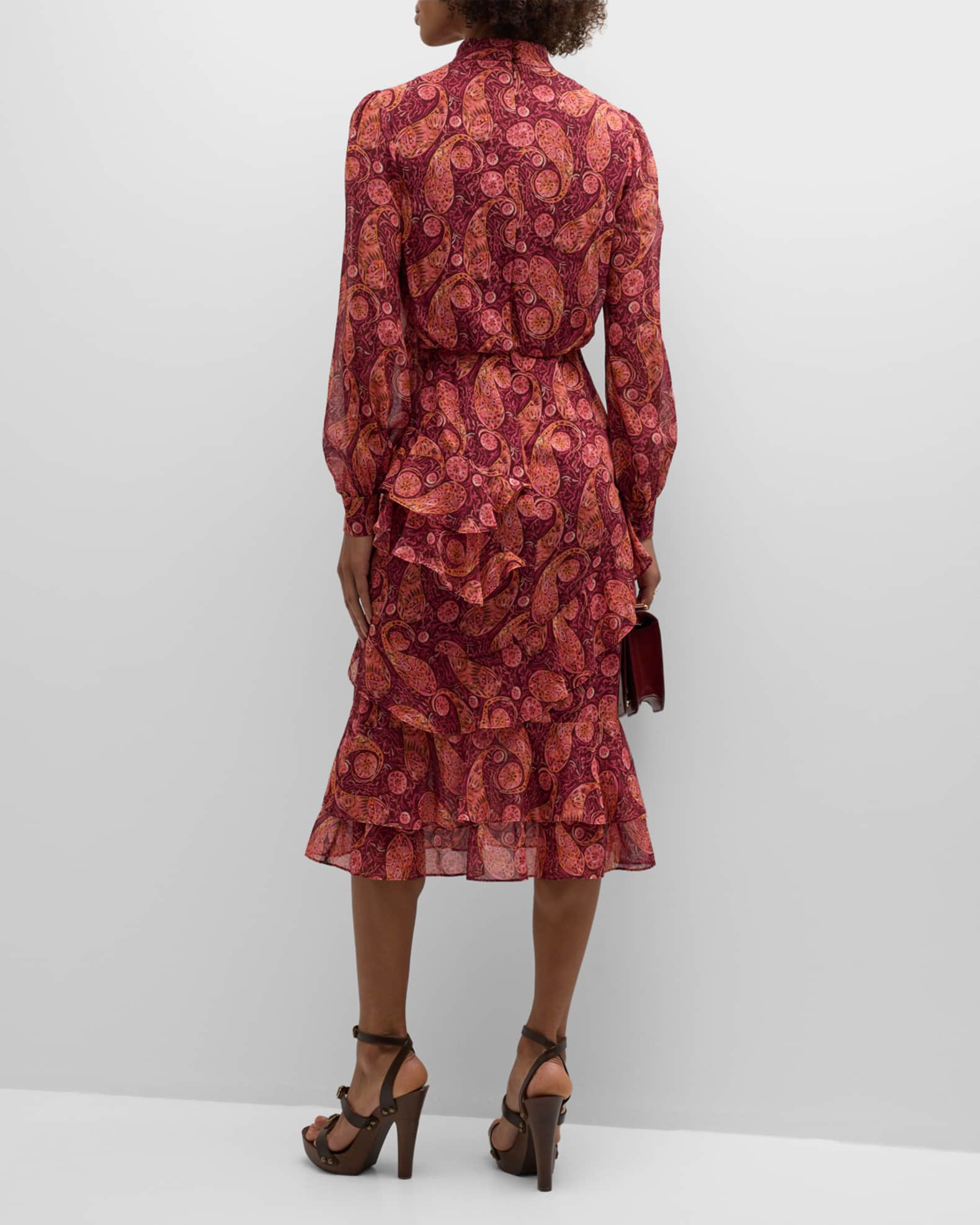 Saloni Isa Silk Georgette Tiered Ruffle Midi Dress | Neiman Marcus