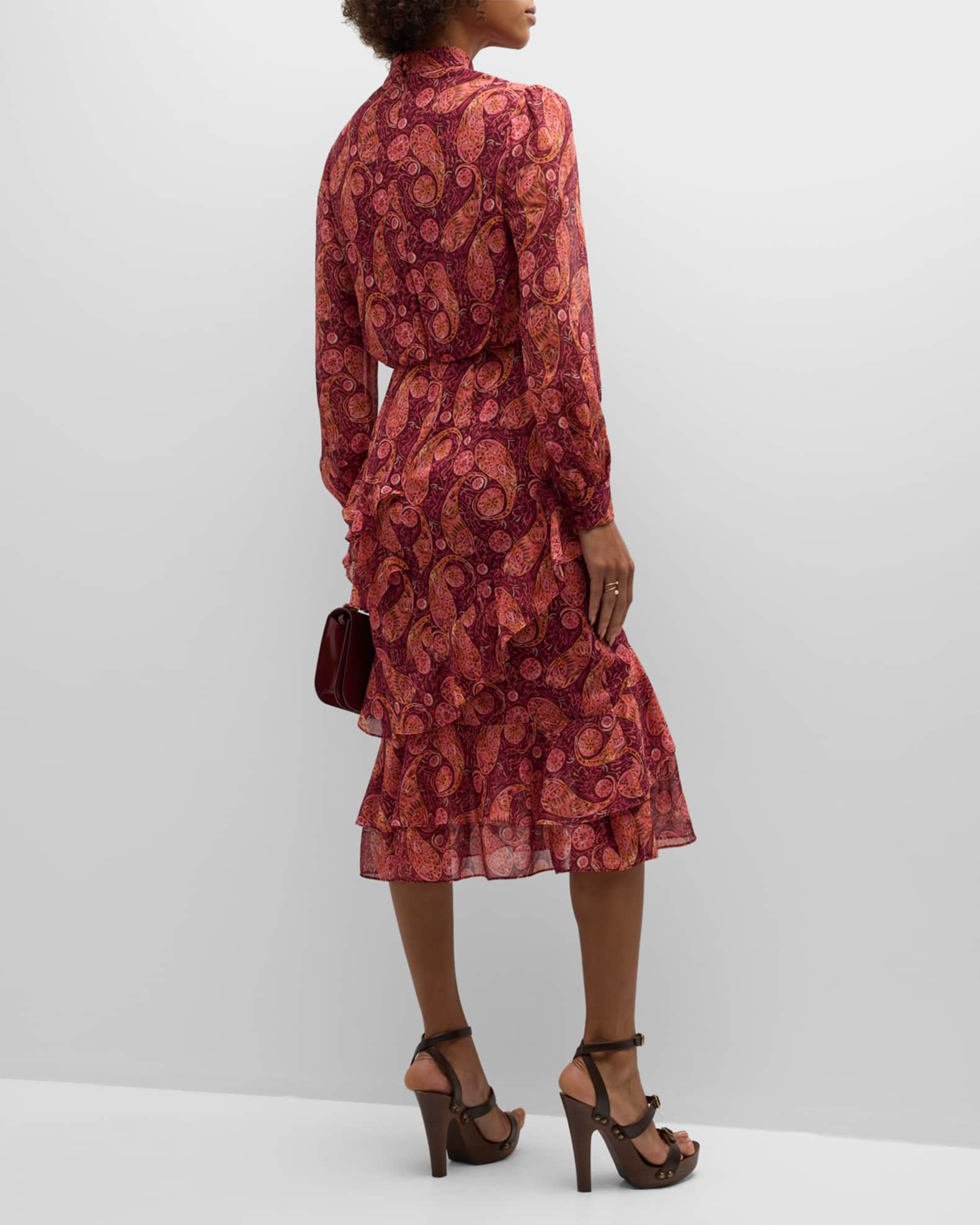 Saloni Isa Silk Georgette Tiered Ruffle Midi Dress | Neiman Marcus