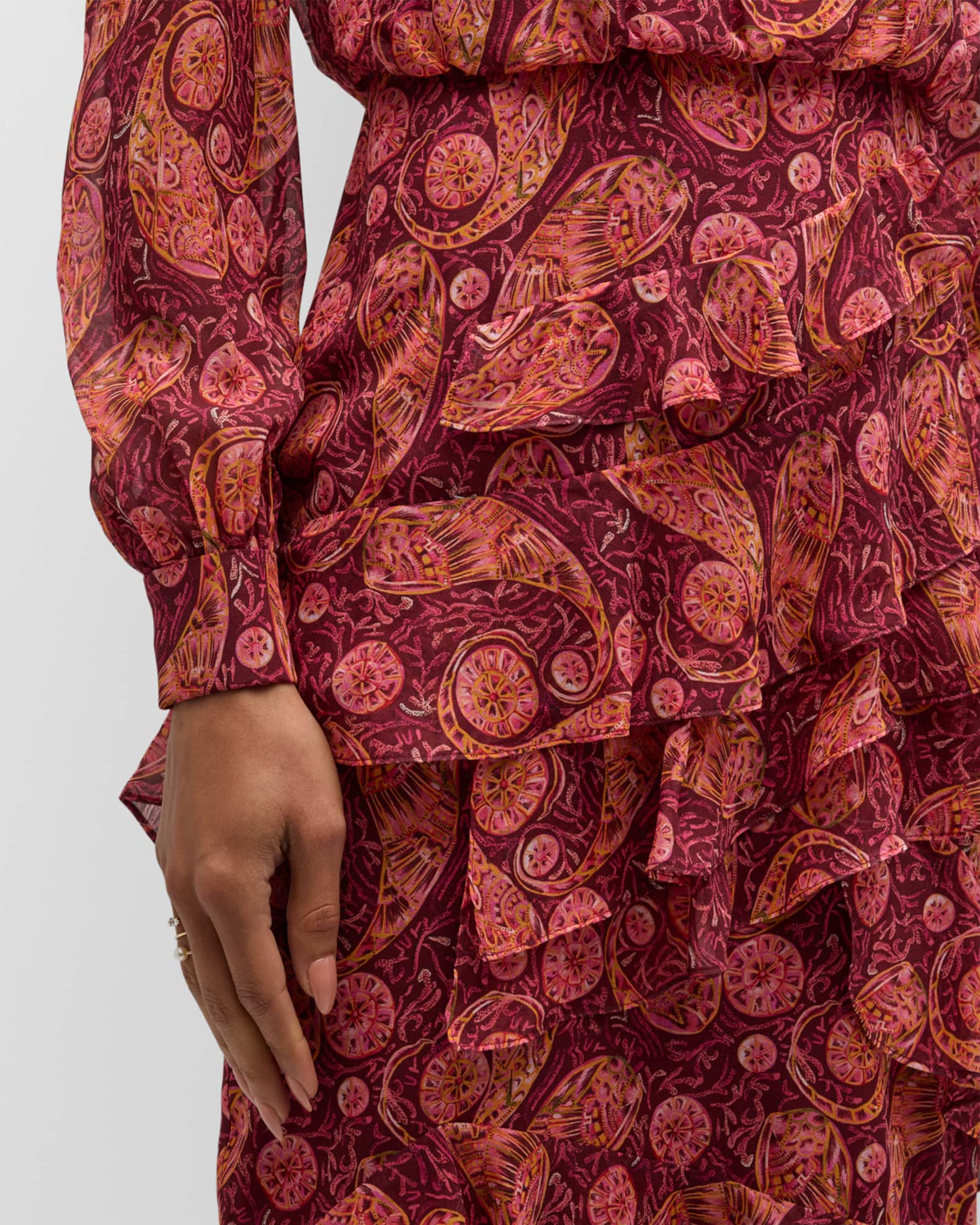 Saloni Isa Silk Georgette Tiered Ruffle Midi Dress | Neiman Marcus