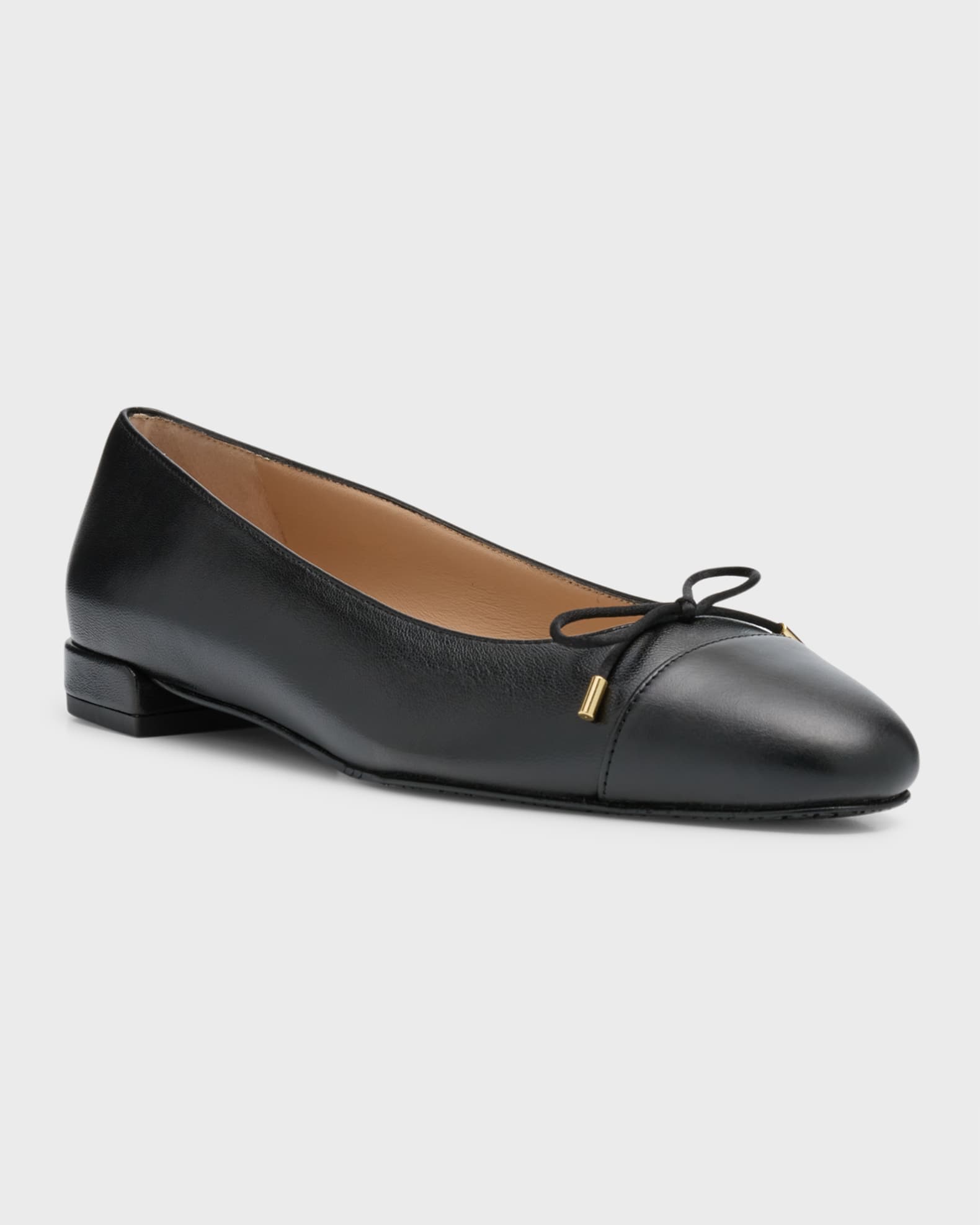 Stuart Weitzman Sleek Mixed Leather Bow Ballerina Flats | Neiman Marcus